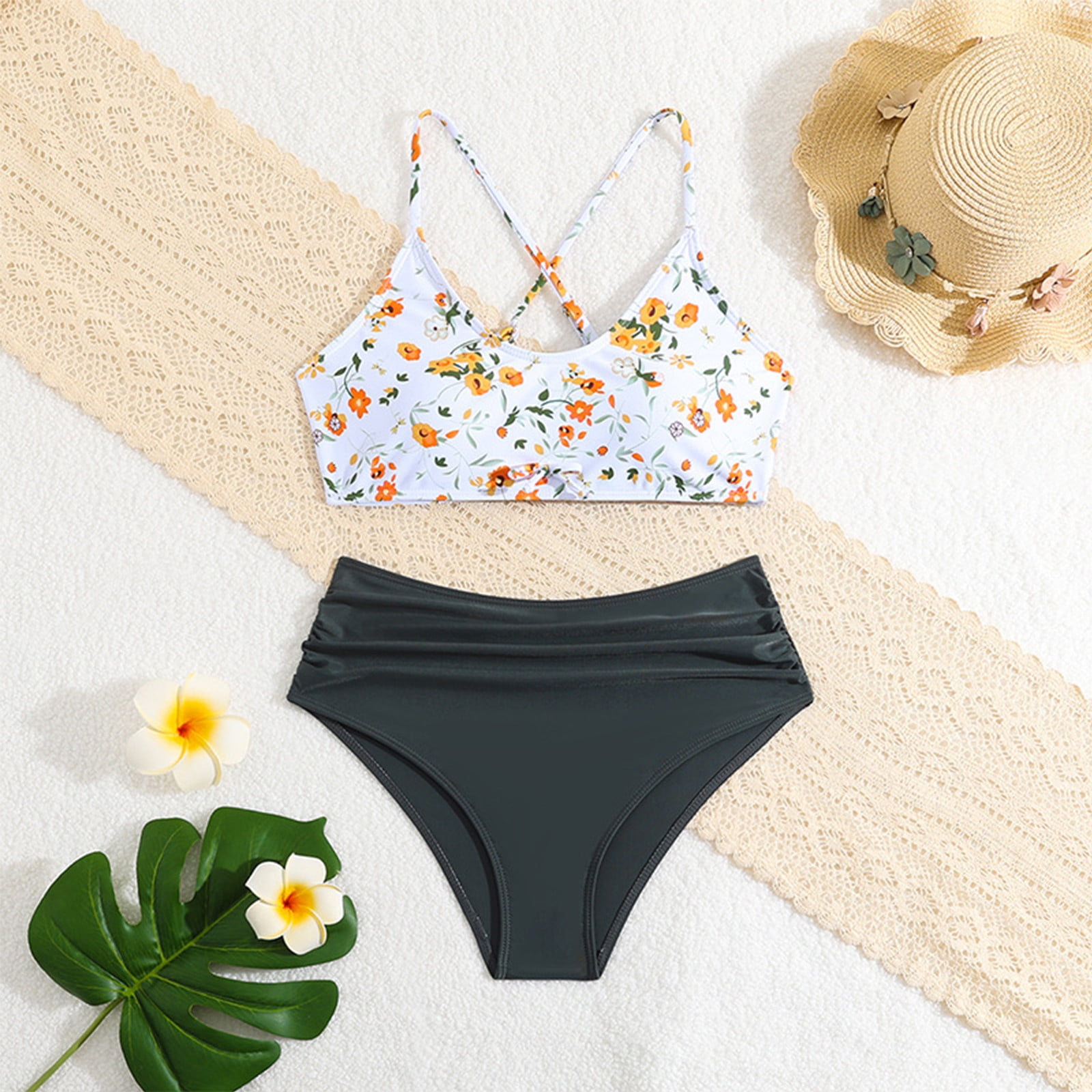 XDZJLR Girls Bathing Suit Floral Children's Women's Medium And Large ...