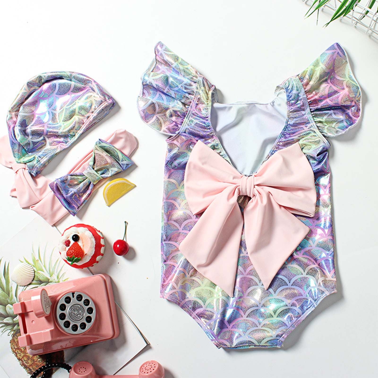XDZJLR Girls Bathing Suit Style Cute Bow Tie Adorable for Kids Solid ...