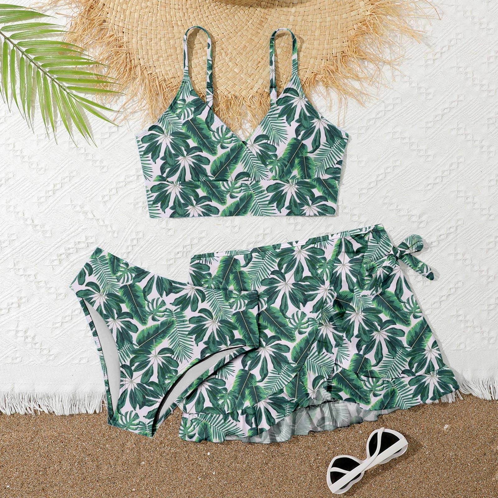 XDZJLR Girls Bathing Suit for Kids Beach Floral Print 3 Piece Set for ...