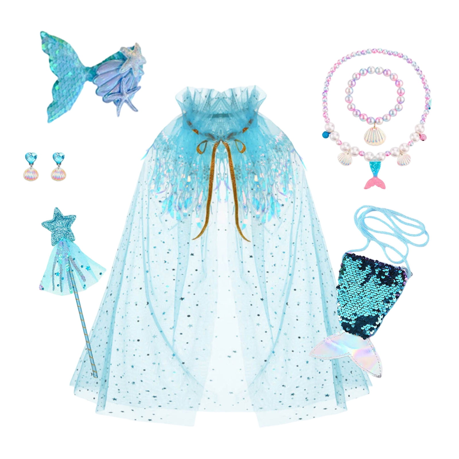 XDZJLR Girls Outfits Party With Star Wand Glitter Headband Jewelry Cape ...