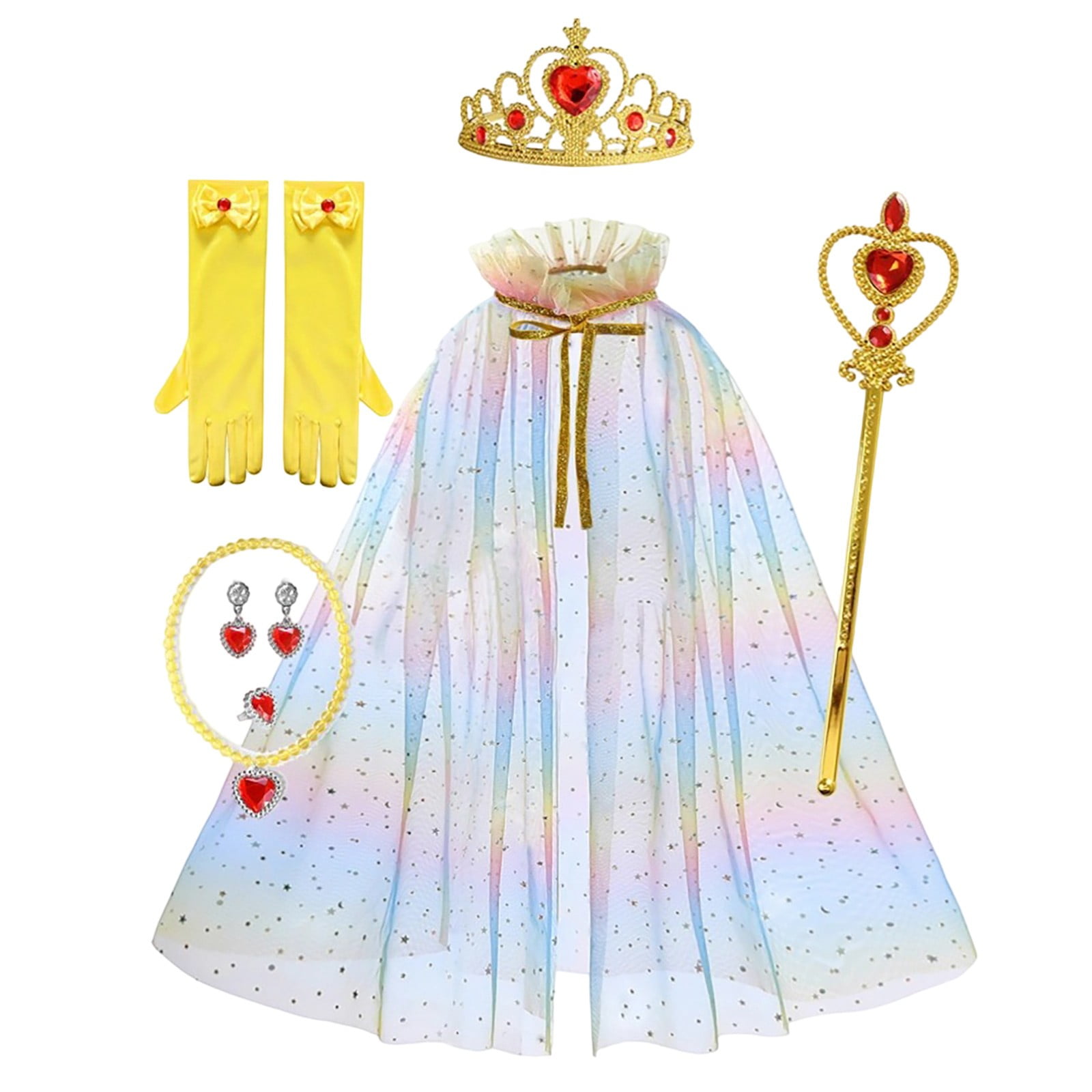 XDZJLR Girls Outfits Party With Star Wand Glitter Headband Jewelry Cape ...