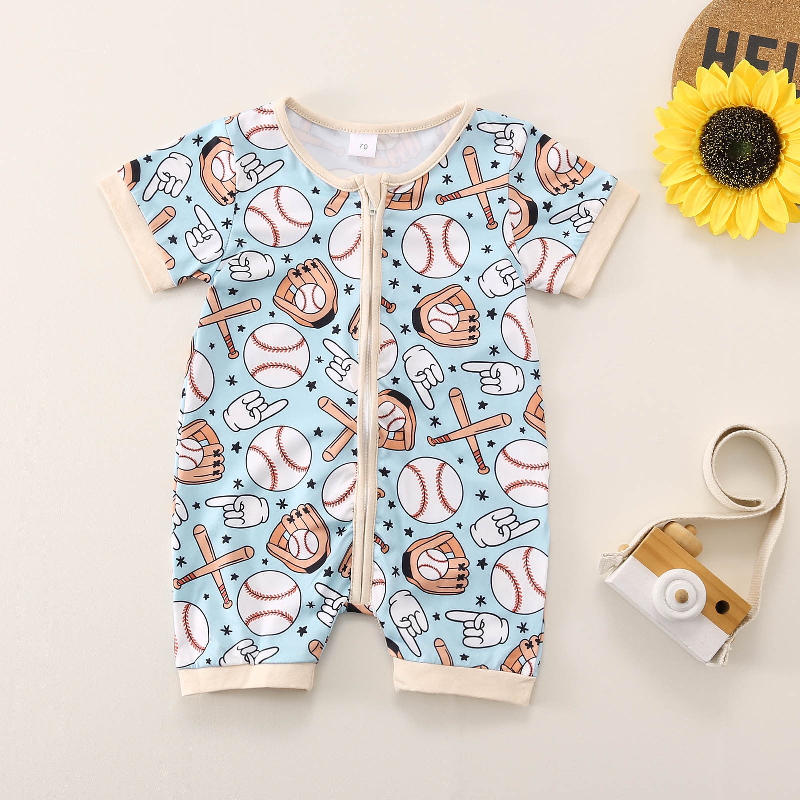 XDZJLR Girls Rompers Infant Boys Short Sleeve Cartoon Baseball Prints Newborn Clothes Outfit ...