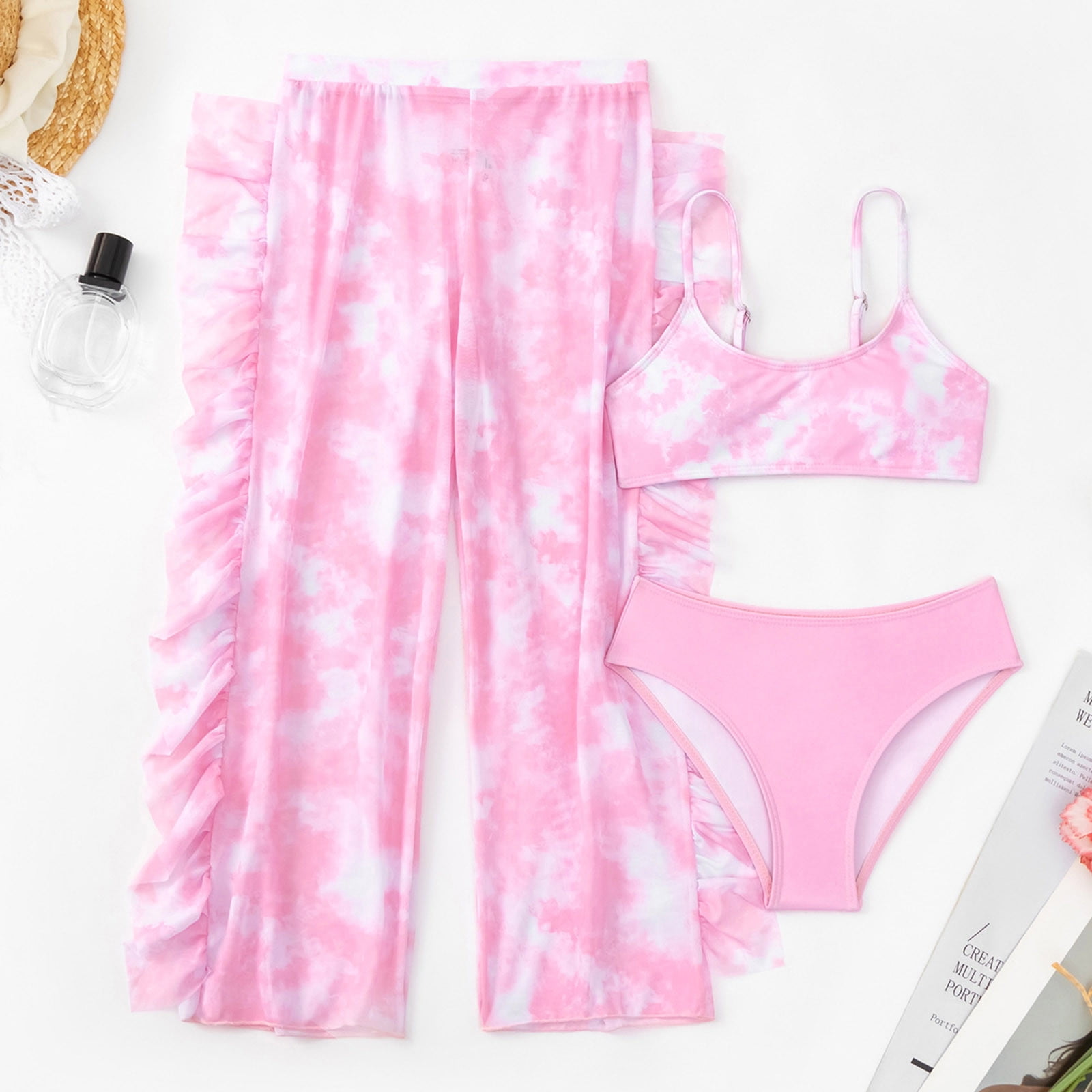 XDZJLR Girls Swimsuit 3 Pieces Bikini with Rash Guard Pants Cover Up ...