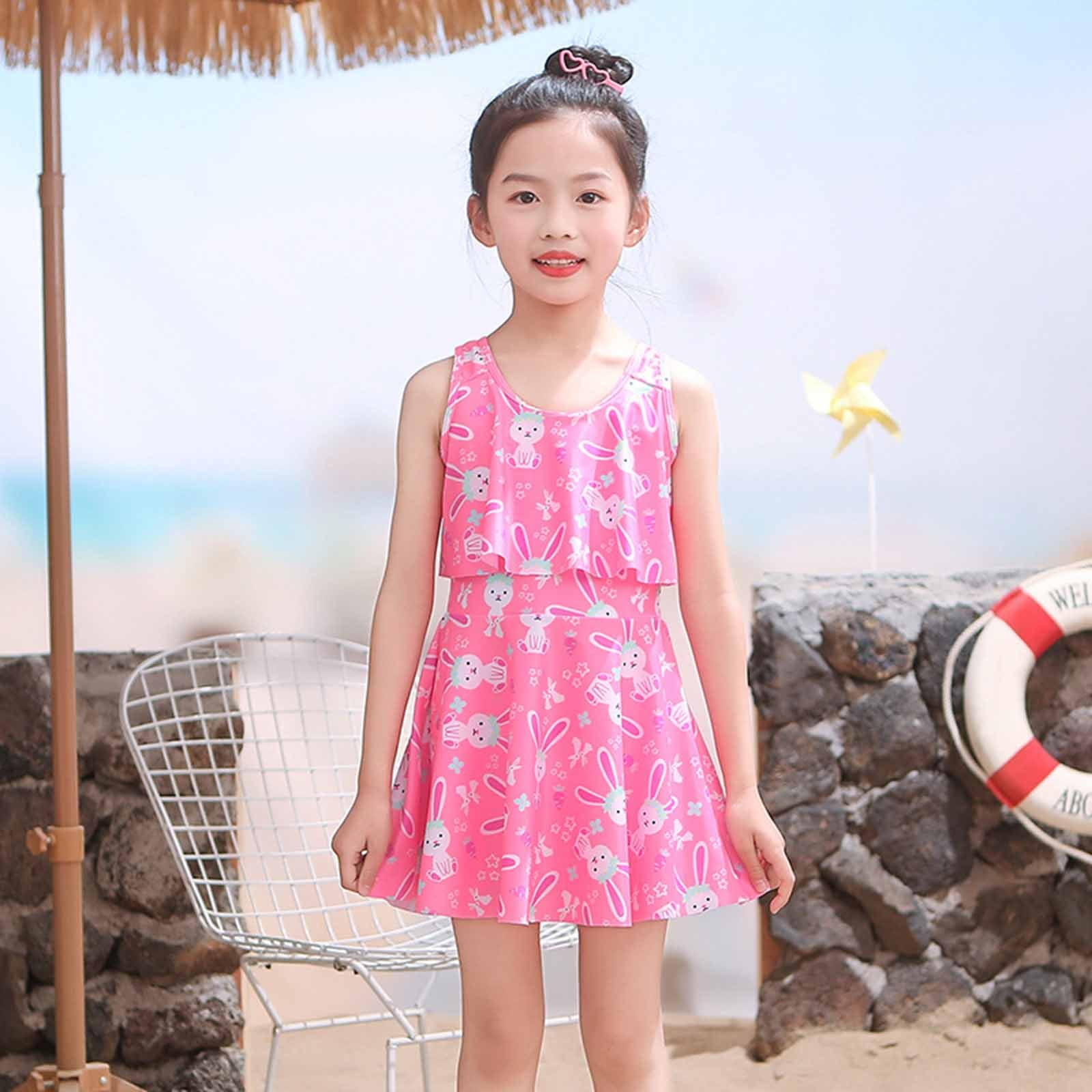 XDZJLR Girls Swimsuit for Summer Child Kids Quick Drying Pink Rabbit ...