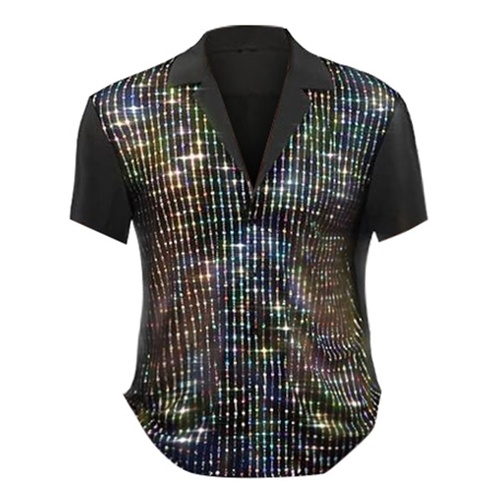 XDZJLR Men Shirt Show Wear Fish Scale Short Sleeve Disco Party Short ...