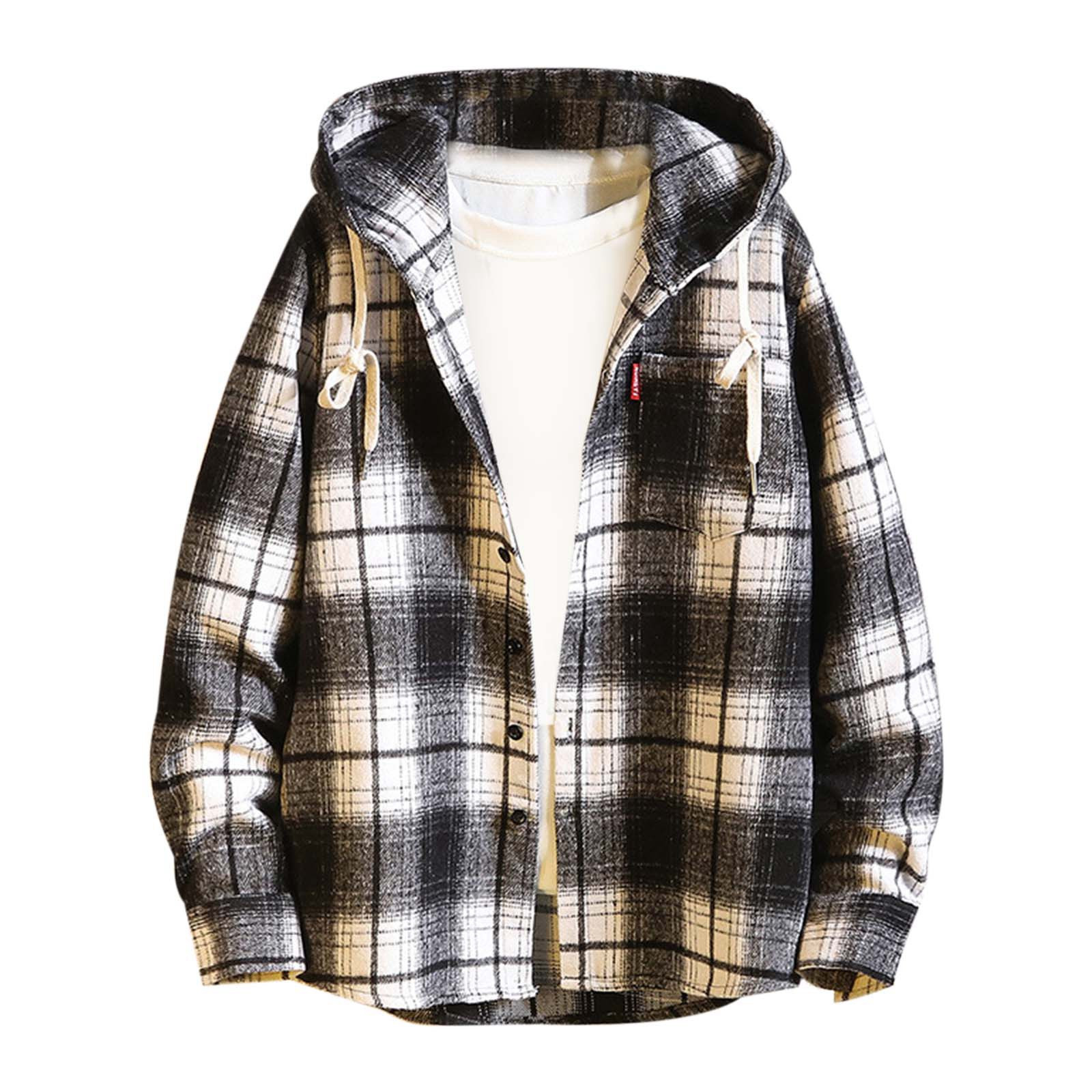 XDZJLR Men Shirts 2025 Fashion Plaid Hooded Coat Hoodies Long Sleeve ...