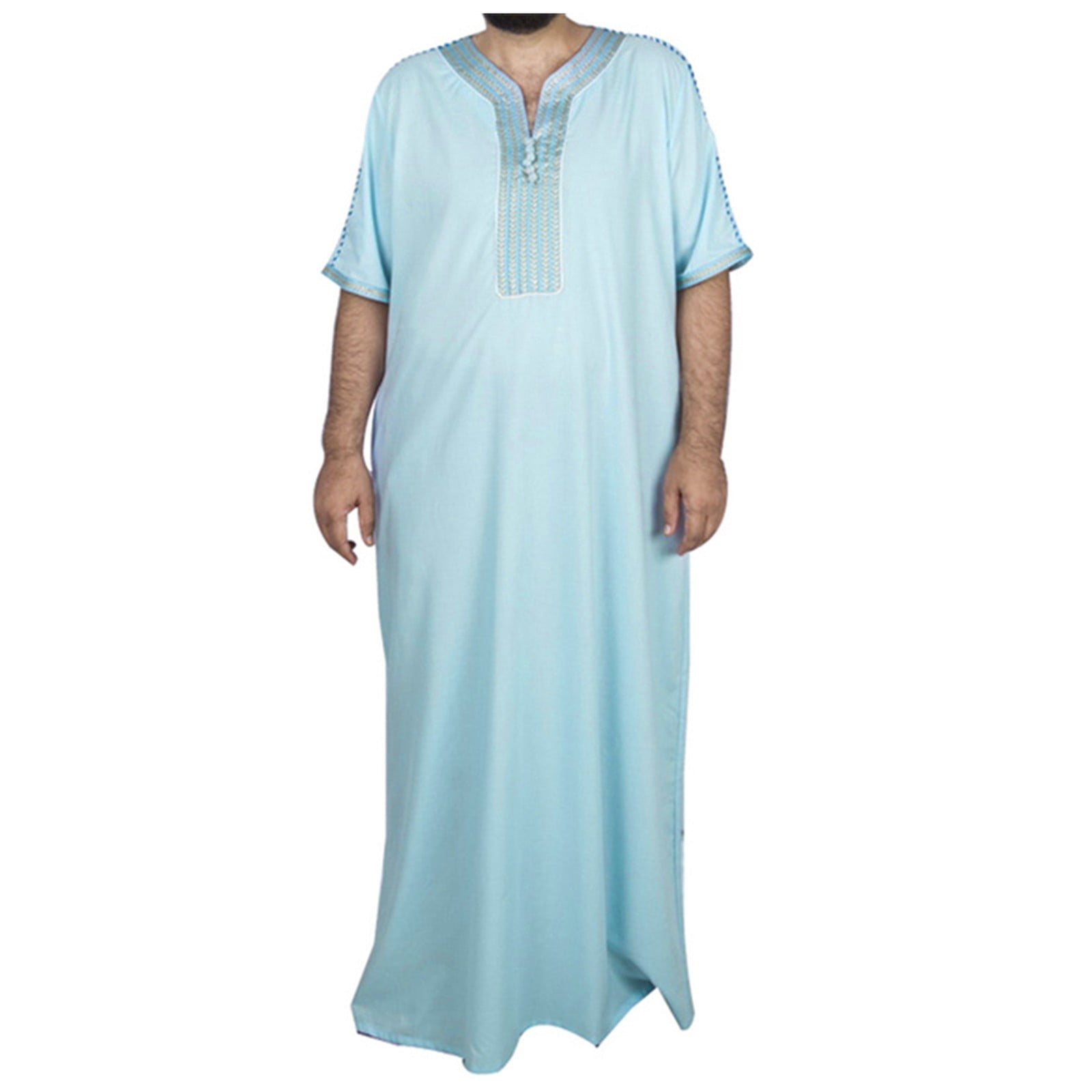 XDZJLR Men's Shirts Embroidered Robe Muslim Arab Hui Solid Color Ribbon ...