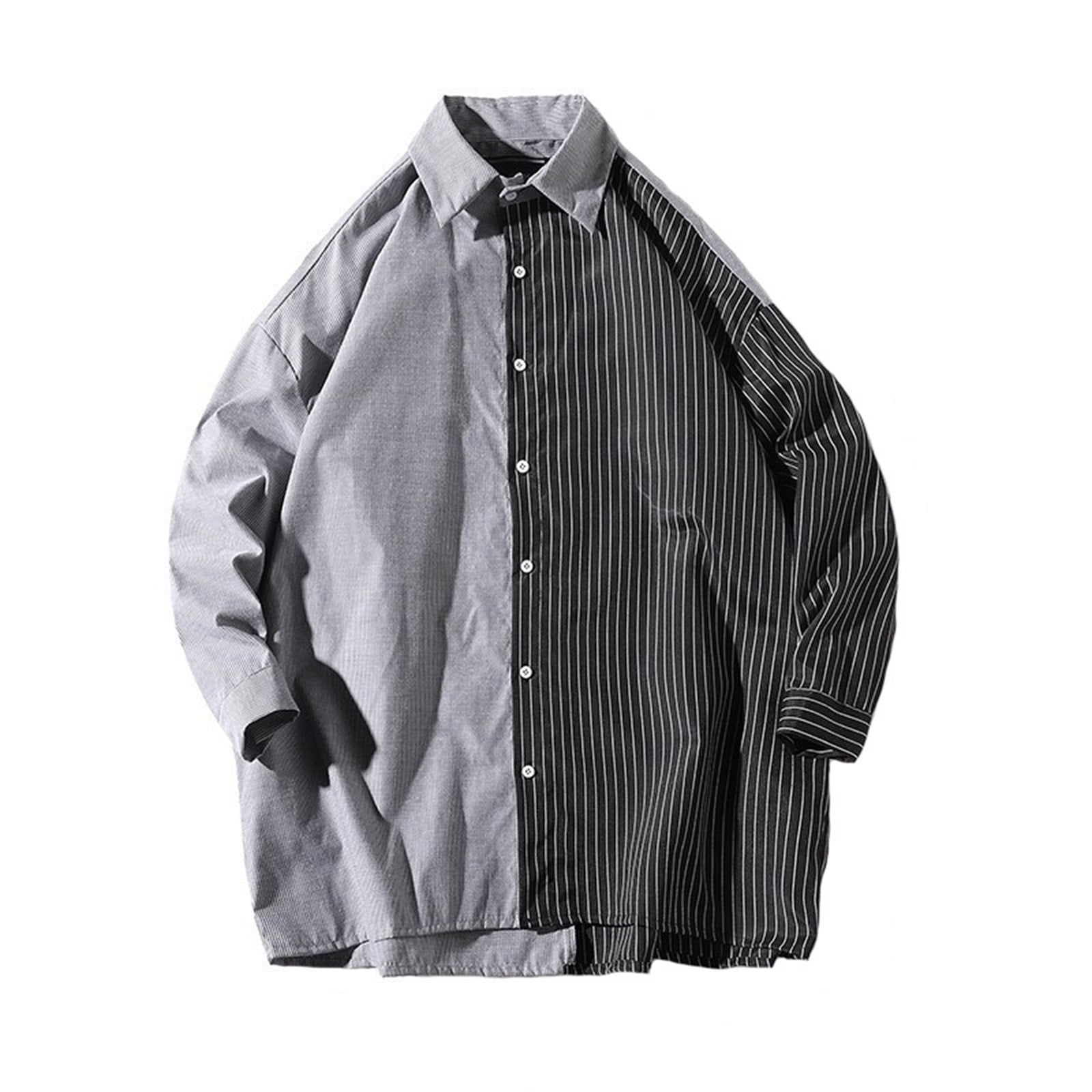 XDZJLR Men's Shirts Spring 2025 Couple Striped Patchwork Loose ...