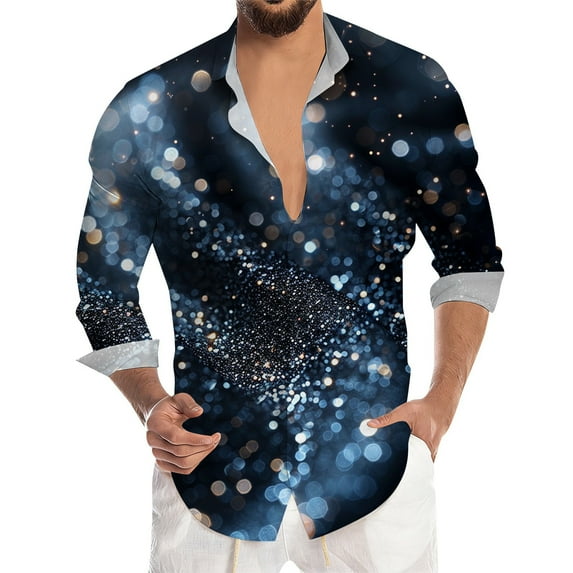 XDZJLR Mens Dress Shirt Sparkly Glitter Sequin Print Shirt Long Sleeve ...
