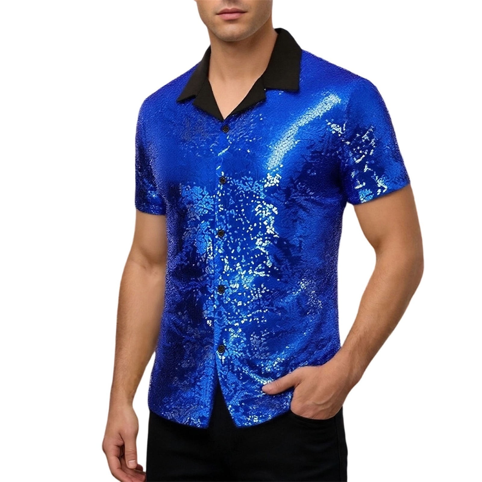 XDZJLR Mens Dress Shirt Sparkly Glitter Short Sleeve Button Down Shirt ...