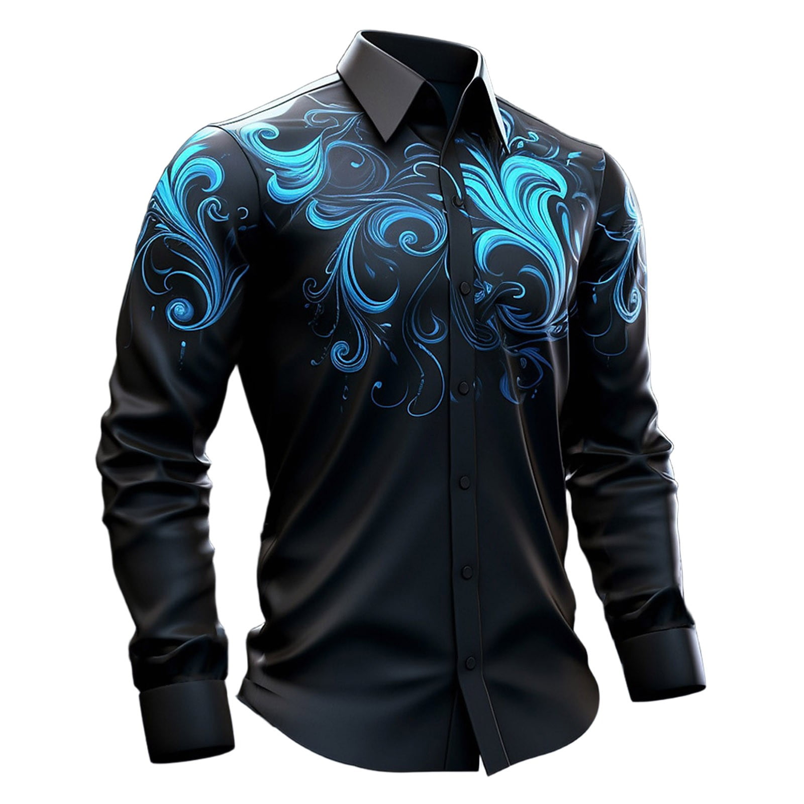 XDZJLR Mens Dress Shirts Western Print Long Sleeve Button Down Shirt ...