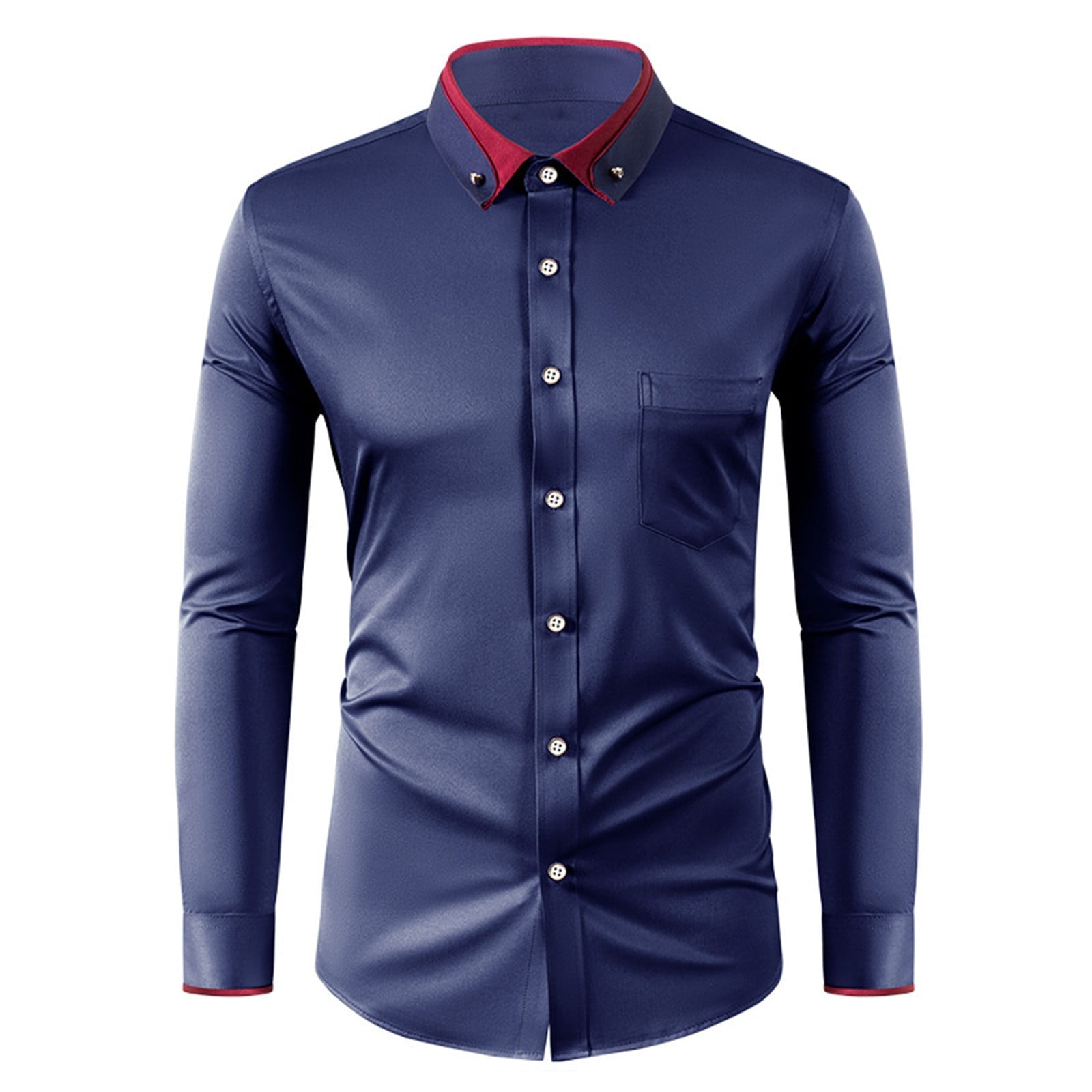 XDZJLR Mens Shirts Male Color Blocked Button Lapel Slim Fit Business ...