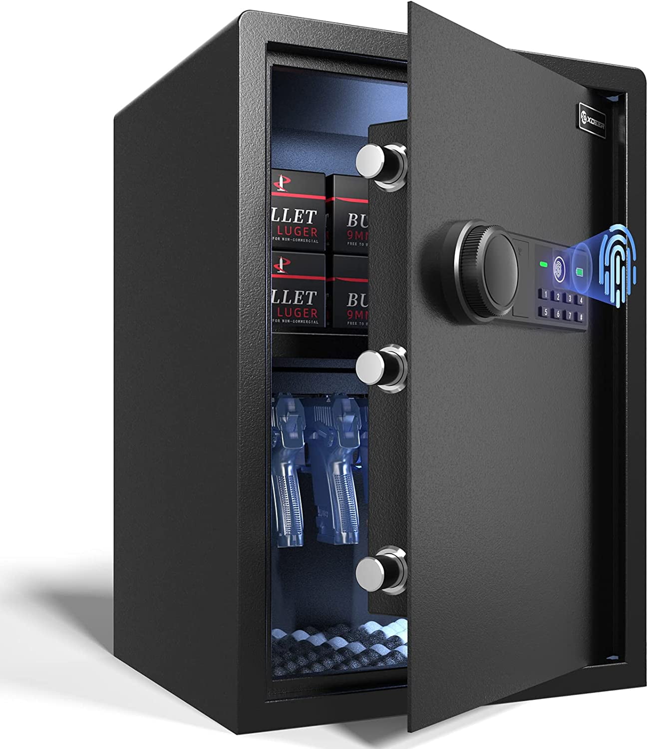XDeer Biometric Handgun Safe Box, 2.04 Cubic Quick-Access Security Safe ...