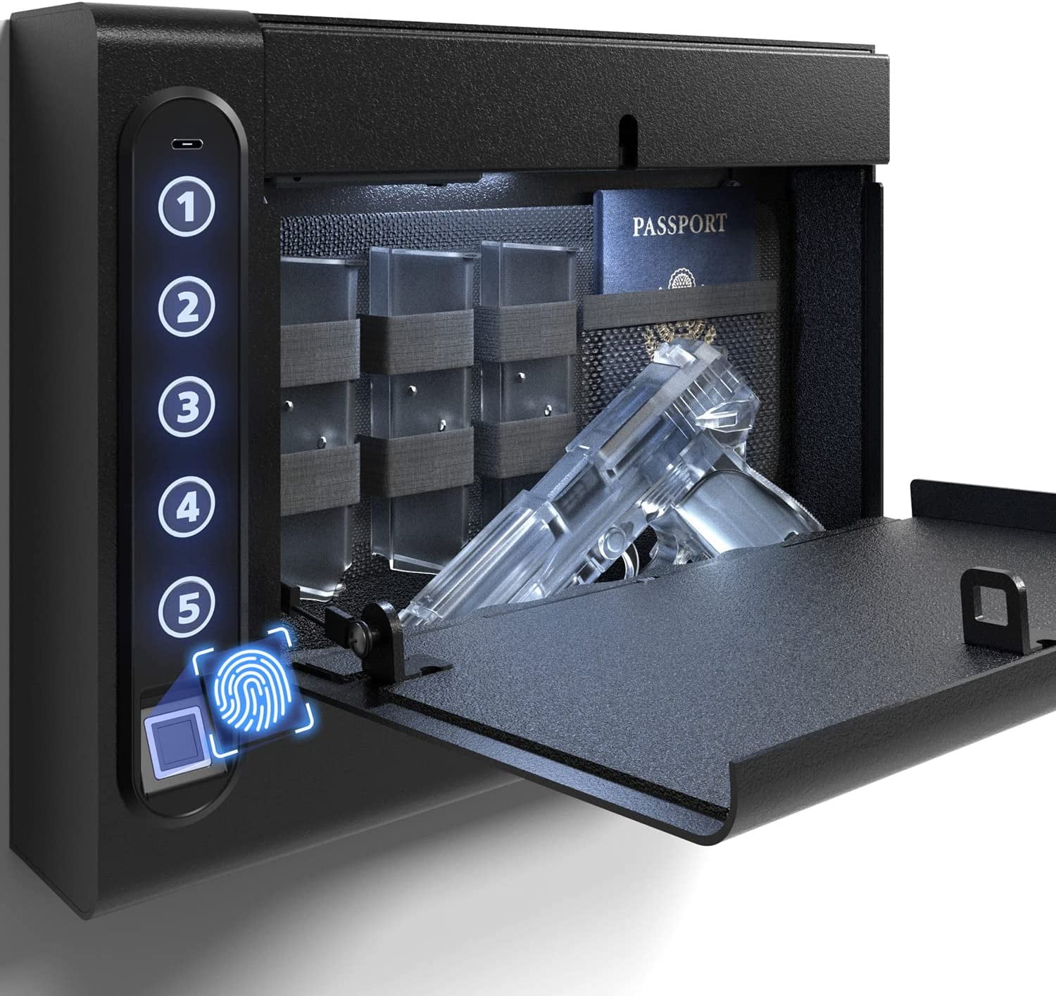 XDeer Biometric Gun Safe, Quick-Access, Fingerprint & Digital Pad, Wall ...