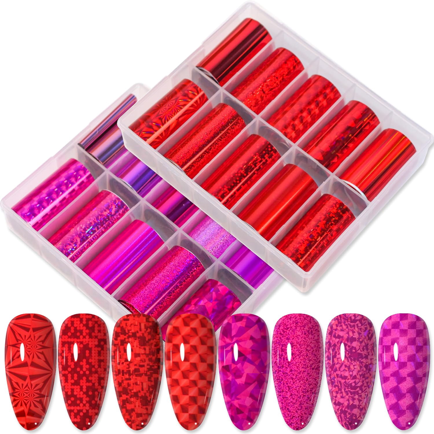 XEAOHESY 20 Rolls Red Pink Nail Art Foil Transfer Sticker Kit Foil ...