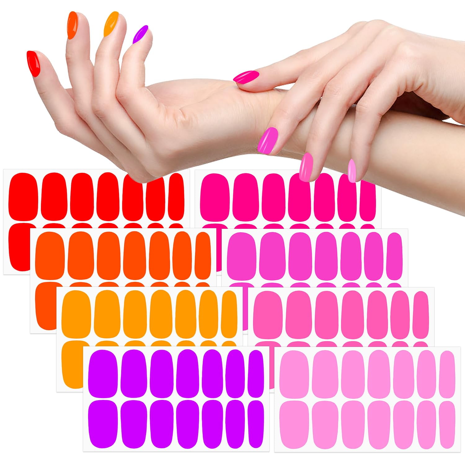XEAOHESY 8 Sheets Fluorescence Solid Color Nail Polish Strips Stickers ...