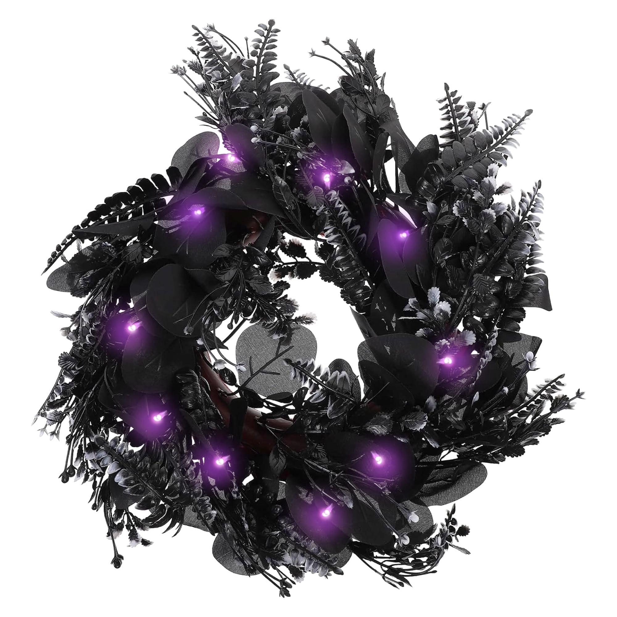 XEASON Halloween Decorative Wreath, Black Twig Wreath With LED Light ...