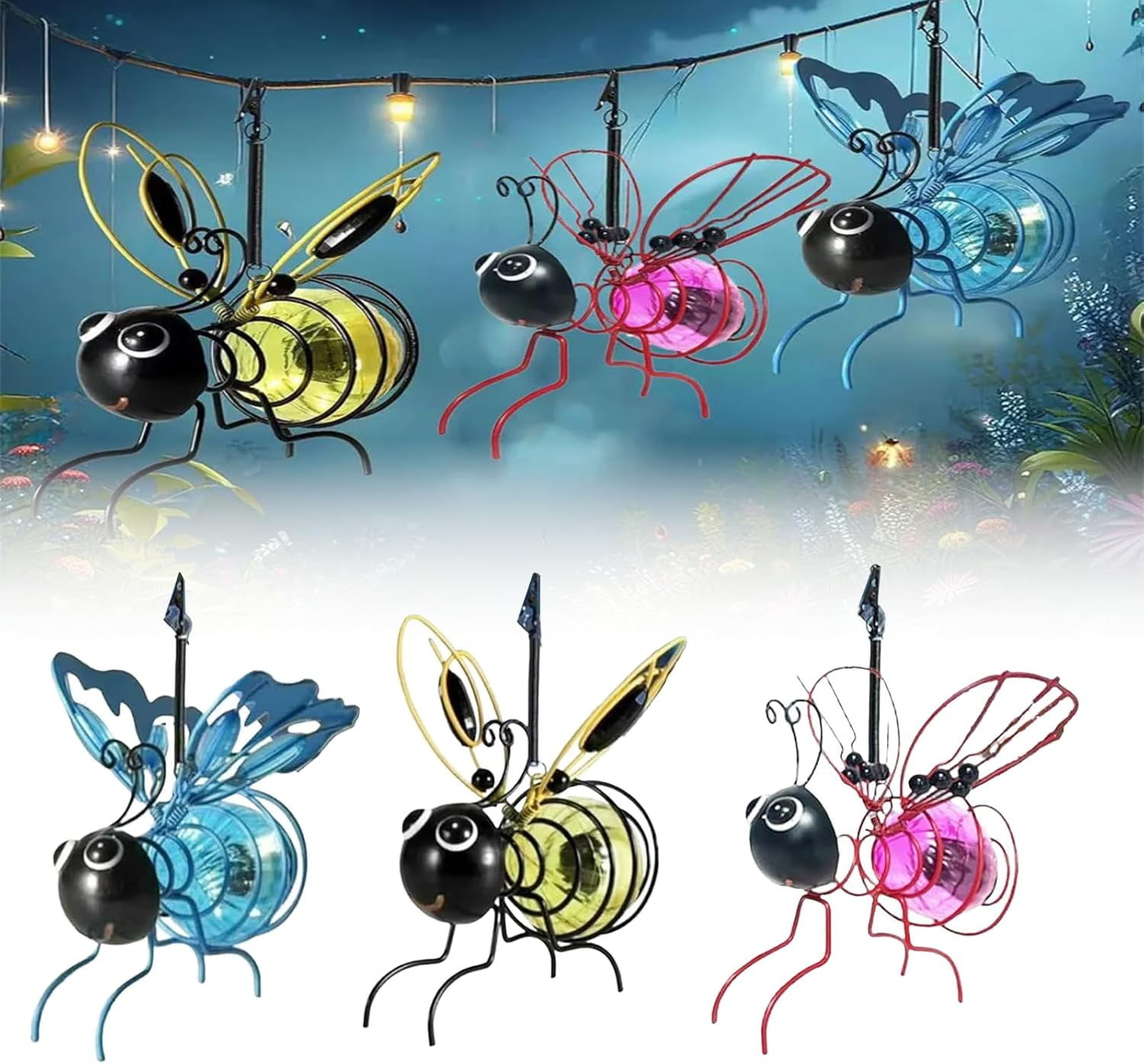 XEAZON Solar Bees Lights Outdoor, Hanging Bee Solar Garden Light,2025 ...