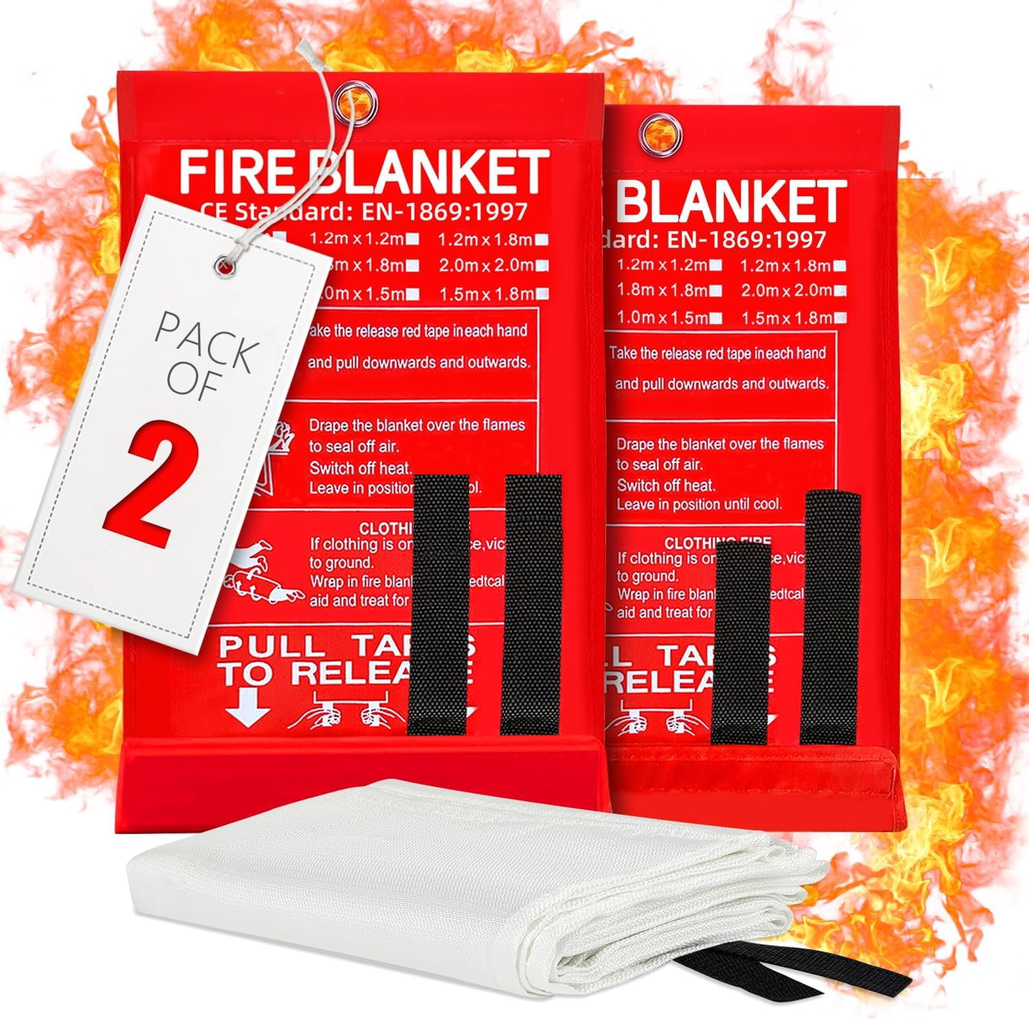 XEENSO 2 Pack 40x40" Emergency Fire Blanket, 100% Flame Retardant ...
