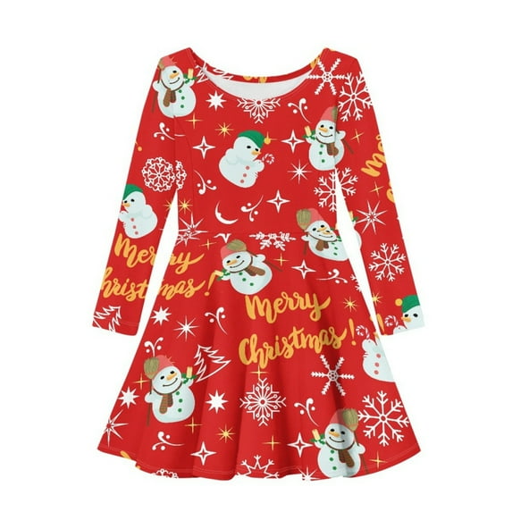 XEGLSBU Christmas Flower Girl Dress White Lace Girls Christmas Dress Long Sleeve Printed Swing ...