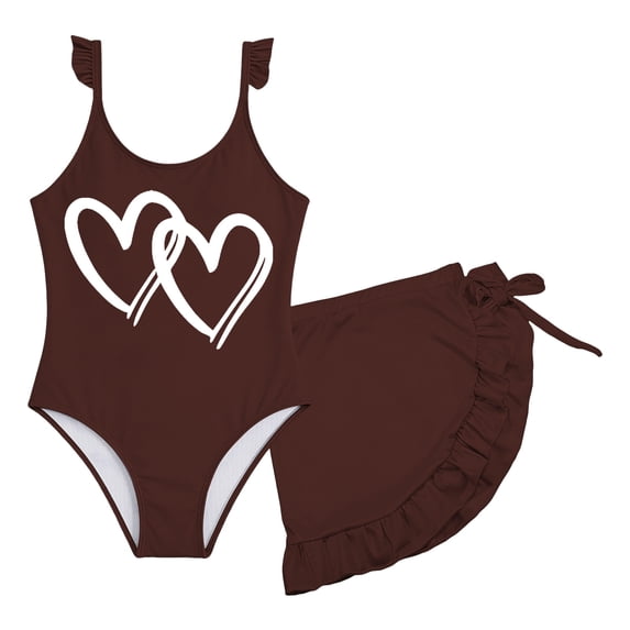 XEGLSBU Girls 1 Piece Ruffle Swimsuit Tankini with Bowknot and Heart ...