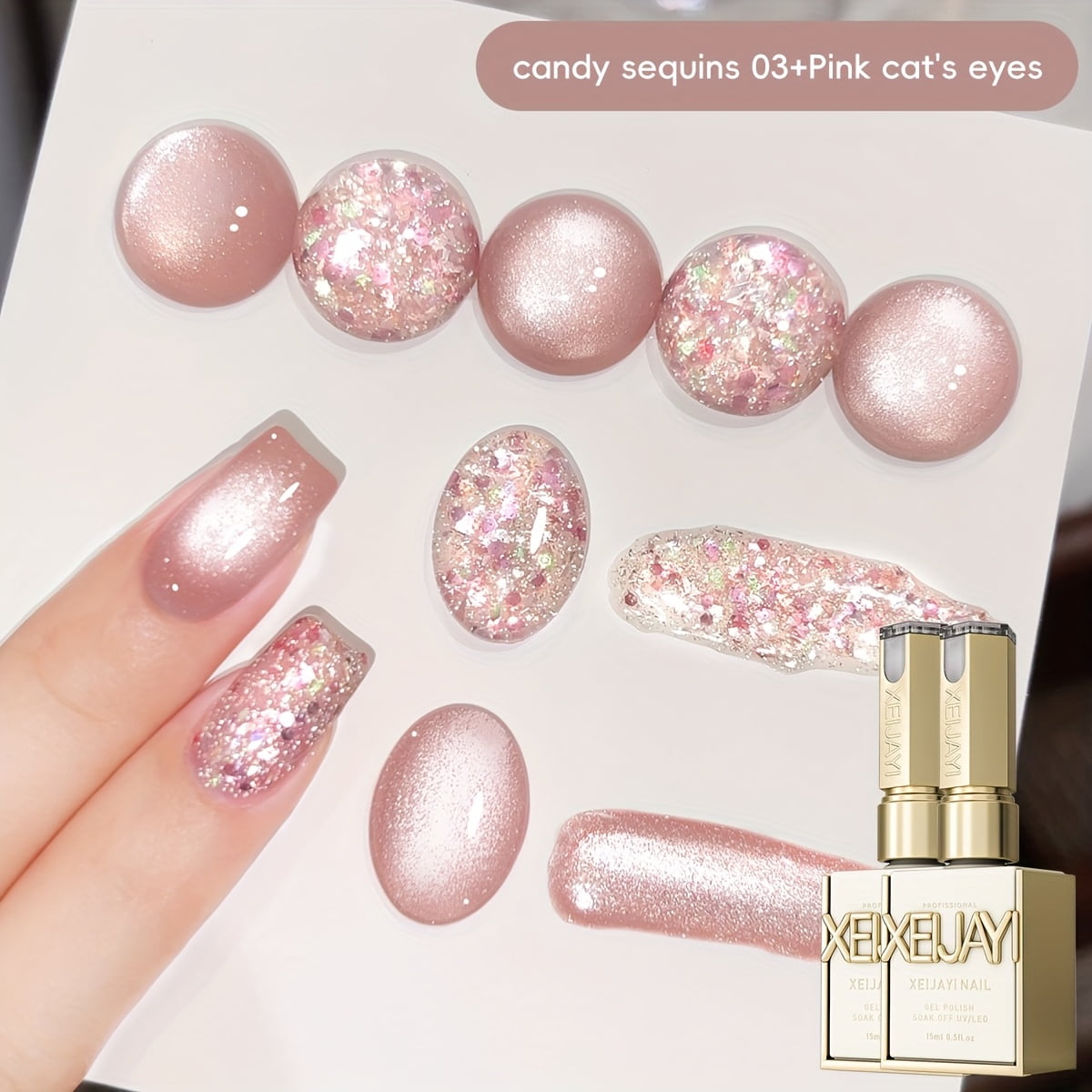 XEIJAYI 15ml 2Colors Set Sequins and Cat Eye Nail Designs- Bright Nail ...
