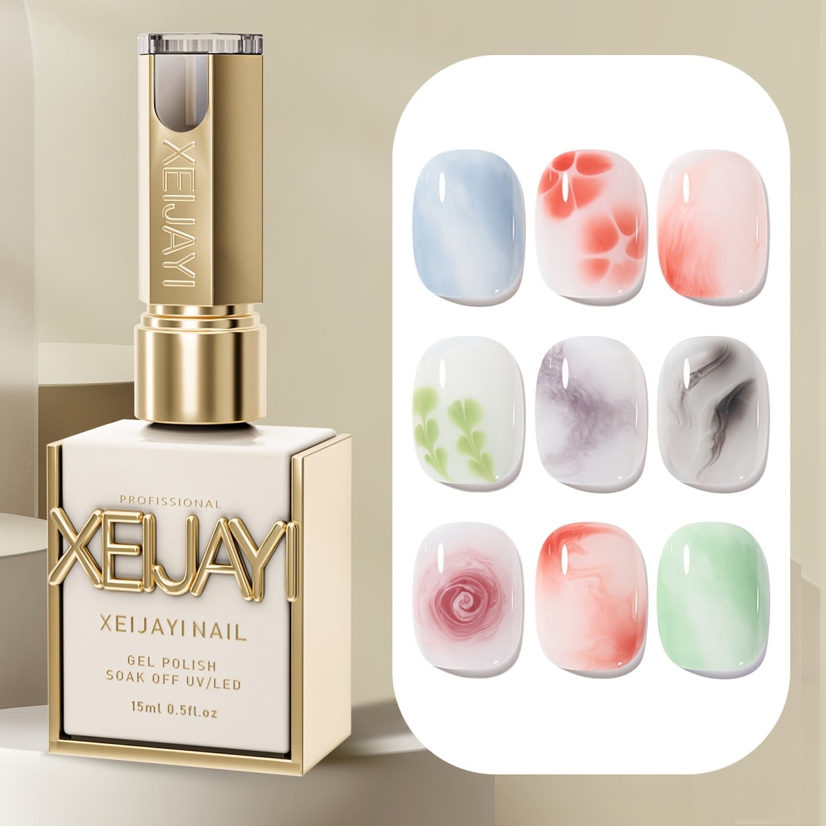 XEIJAYI 15ml Gel Polish - Protein Marble Watercolor Flower Nail Polish/LED Soak-Off Gel For ...