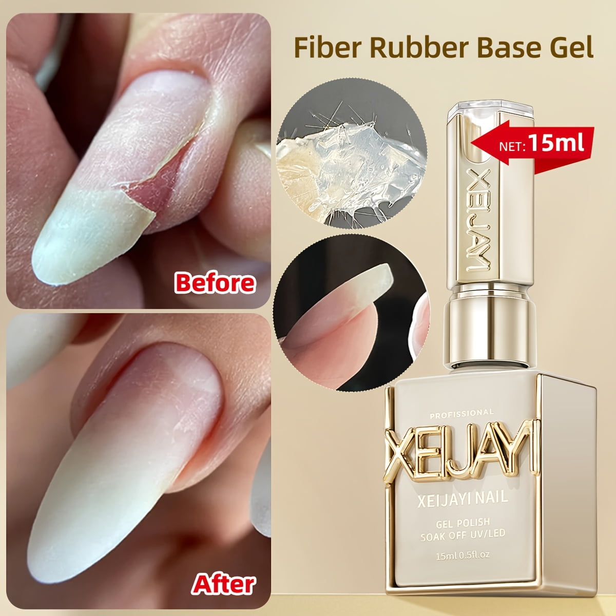 XEIJAYI 15ml Gel Polish - Fiber Nail Repair Gel For Broken Nails/LED Soak-Off Gel For Salon ...