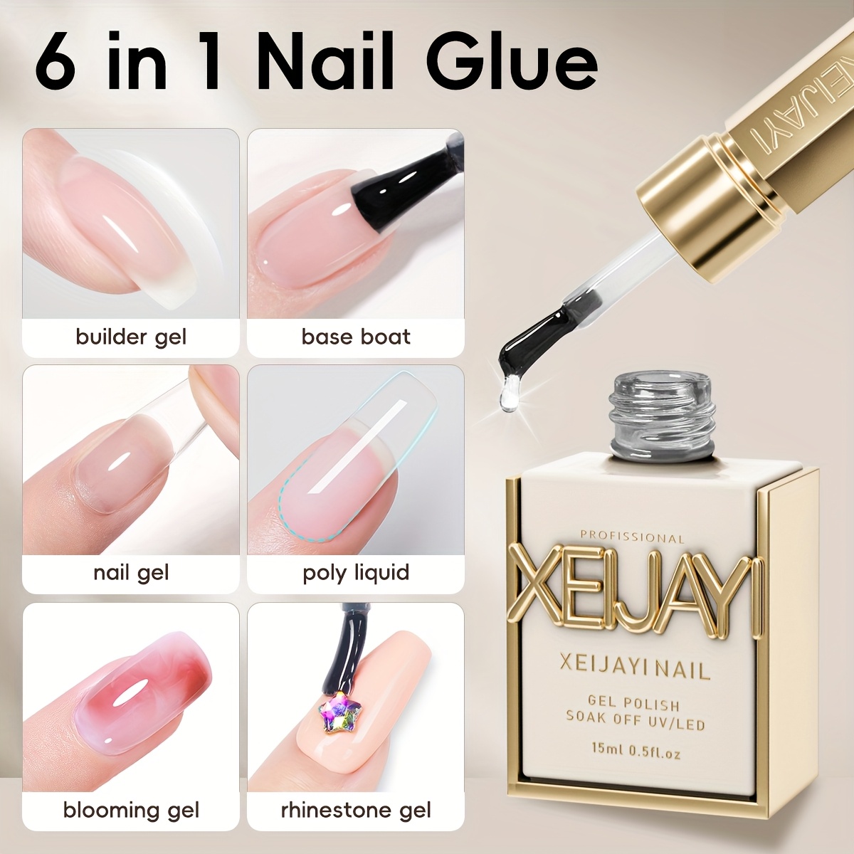 XEIJAYI 15ml Ruggedized 6-in-1 model- Bright Nail Art With Alcohol-Free ...