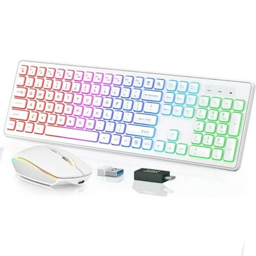 2.4G Wireless Gaming Keyboard&Mouse, Type C/USB Dual Receiver, RGB LED ...