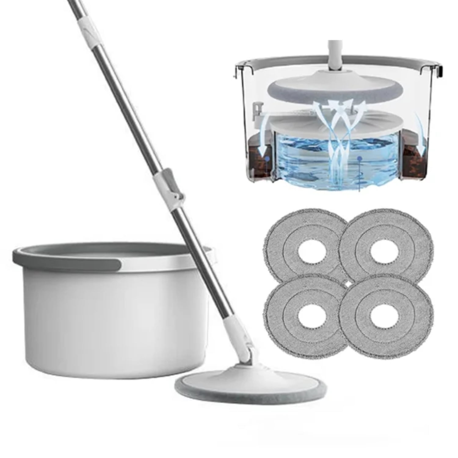 XEJEANG Efficient Microfiber Spin Mop with Bucket for Floor Cleaning ...