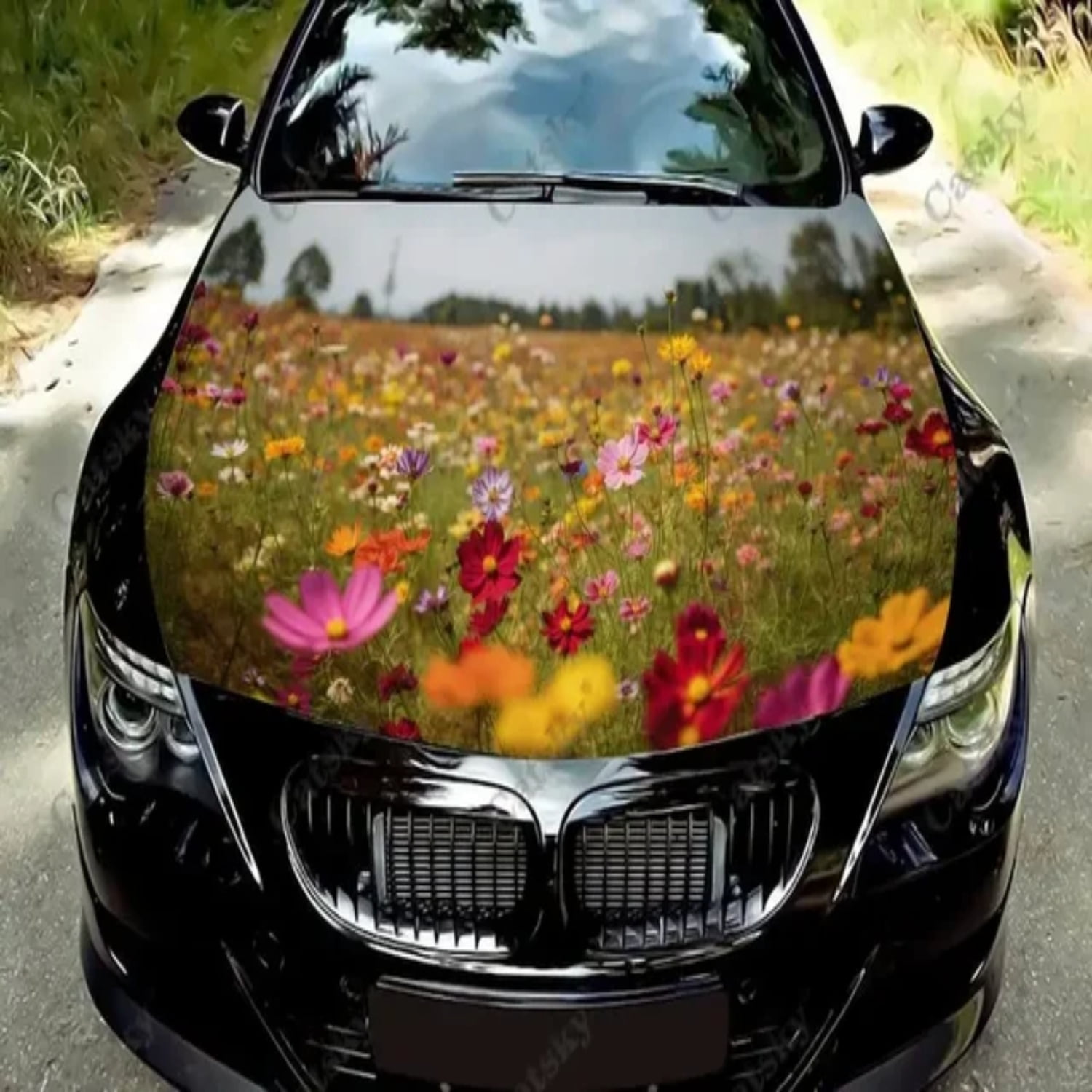 XEJEANG Wildflowers Bloom in The Meadow Car Hood Vinyl Stickers Wrap ...