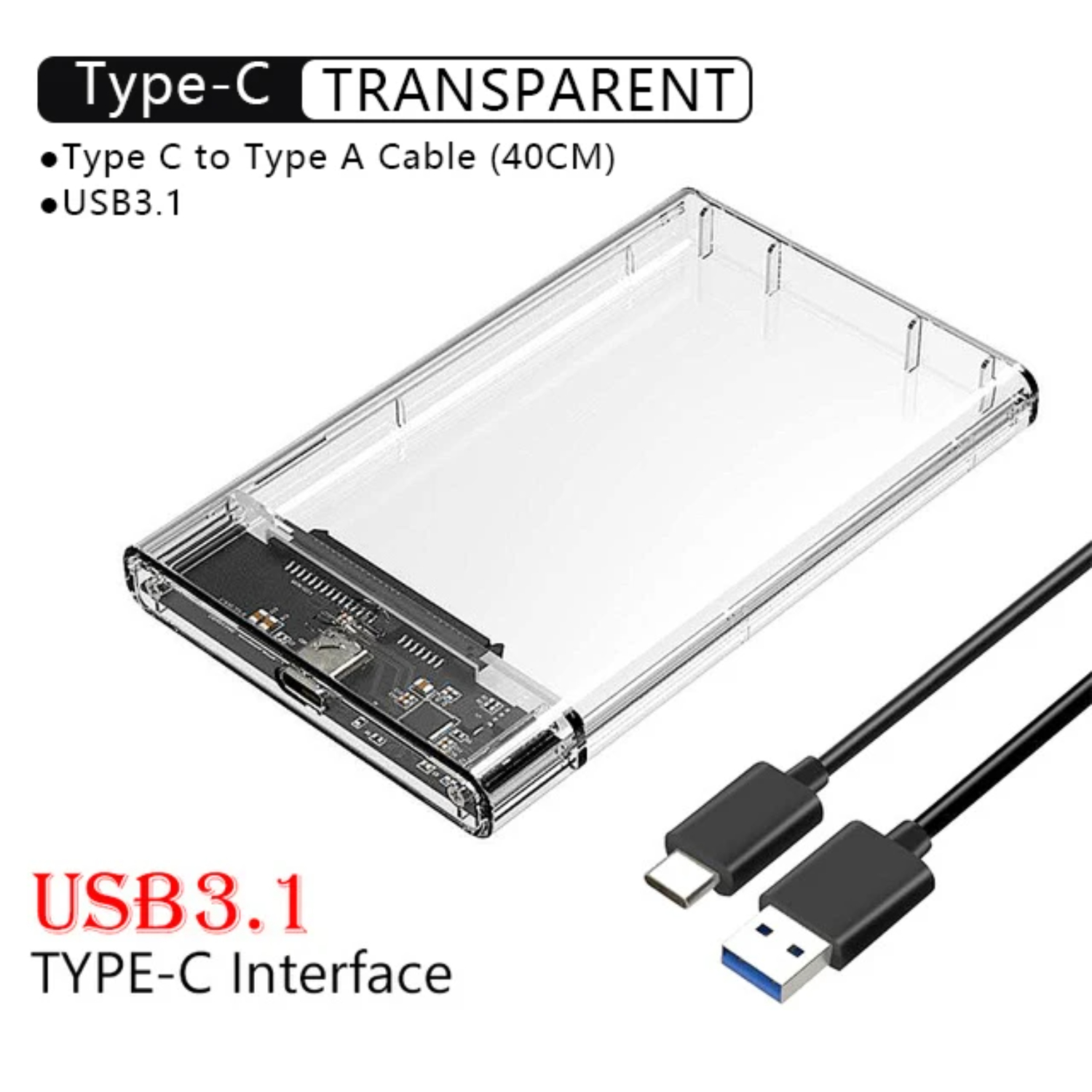 XEJMOA T09 USB3.0/Type C 2.5‘‘ Hard Drive Enclosure Transparent Mobile ...