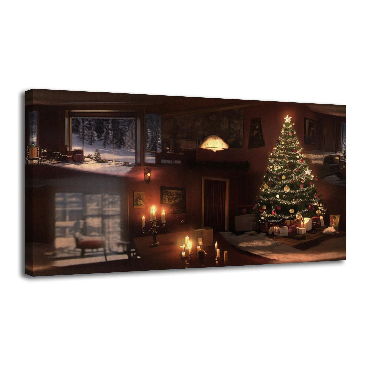 XEOSLKRH Canvas Wall Art 1940s Christmas Living Room Tree Fire Wall ...