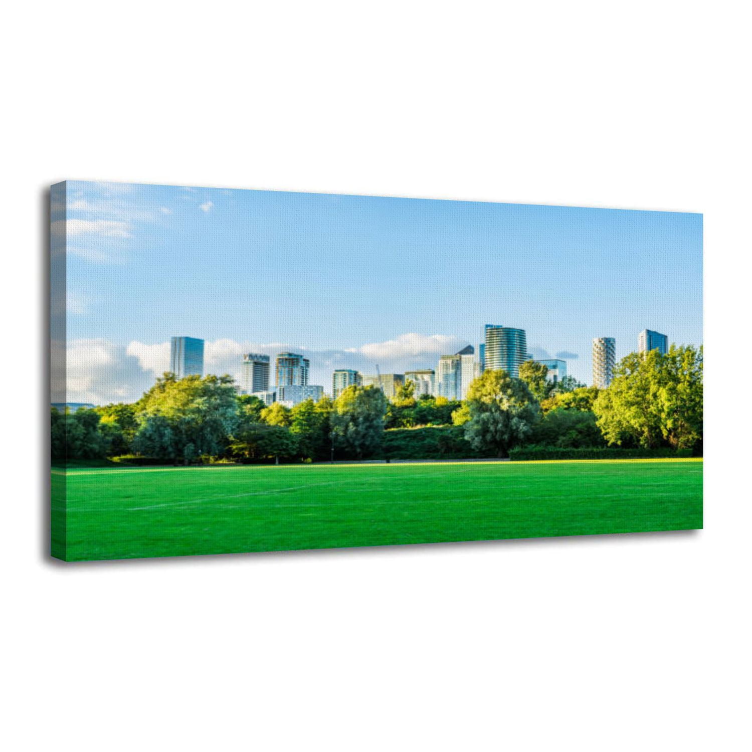 XEOSLKRH Canvas Wall Art Green grass field big city park Wall Decor for ...