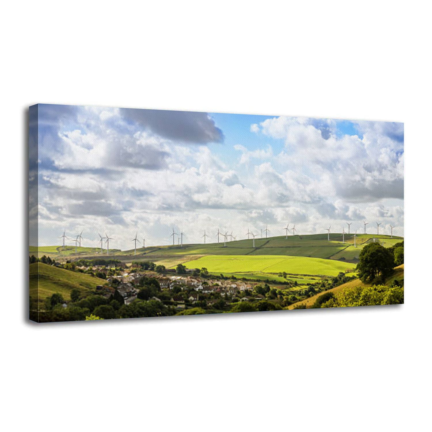 XEOSLKRH Canvas Wall Art Long view wind turbines countryside Wall Decor ...