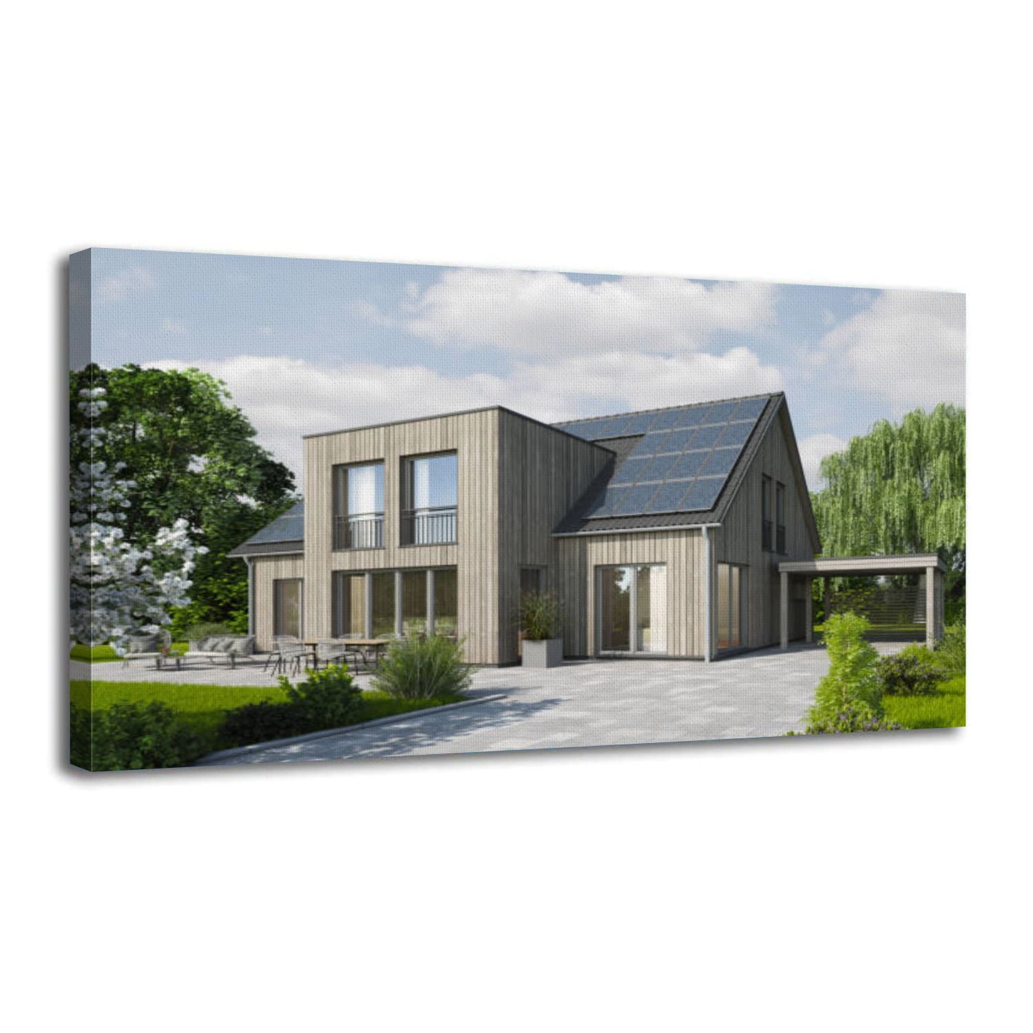 XEOSLKRH Canvas Wall Art Modern wooden house cubic extension solar ...