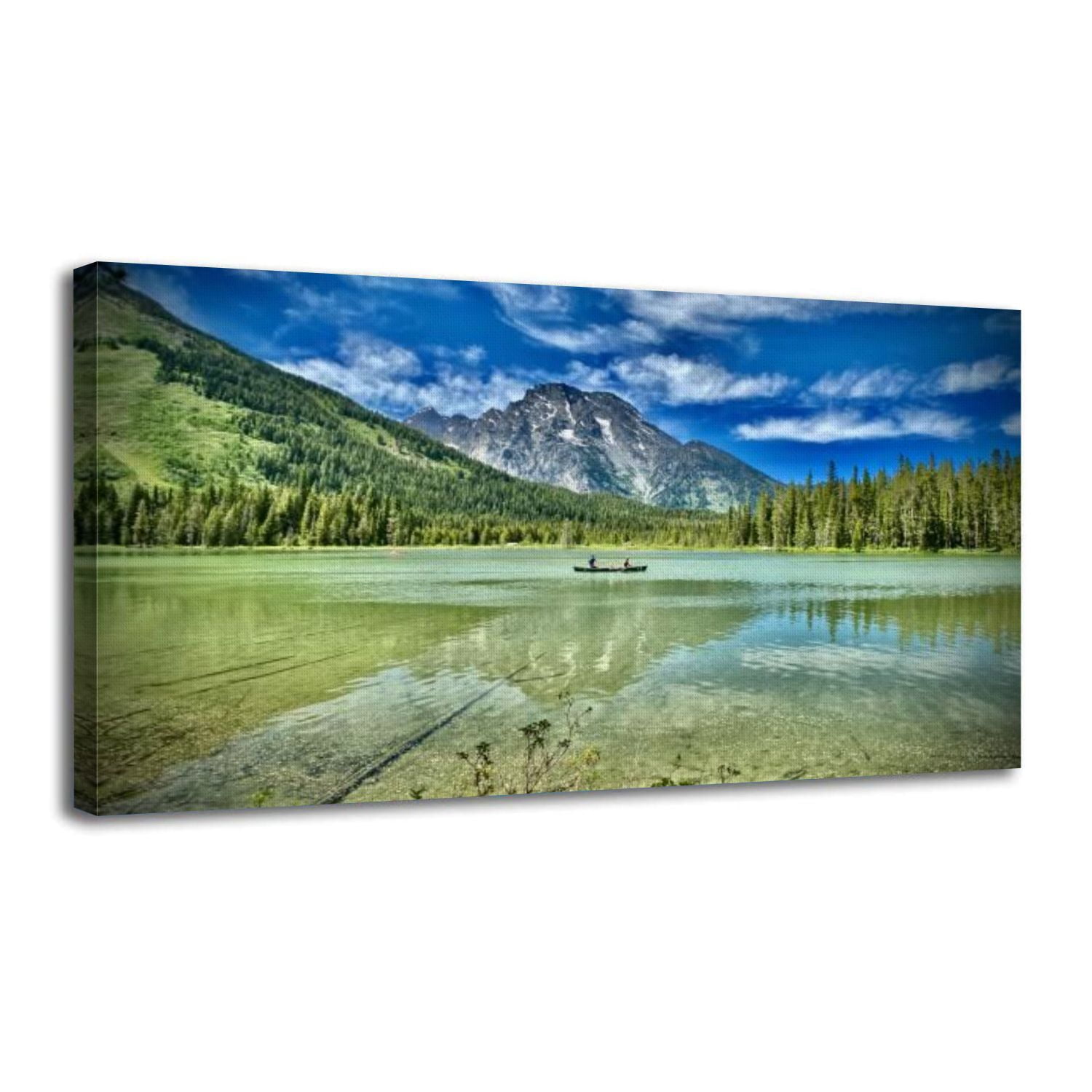 XEOSLKRH Canvas Wall Art Relaxing canoe rides lake string wyoming Wall ...
