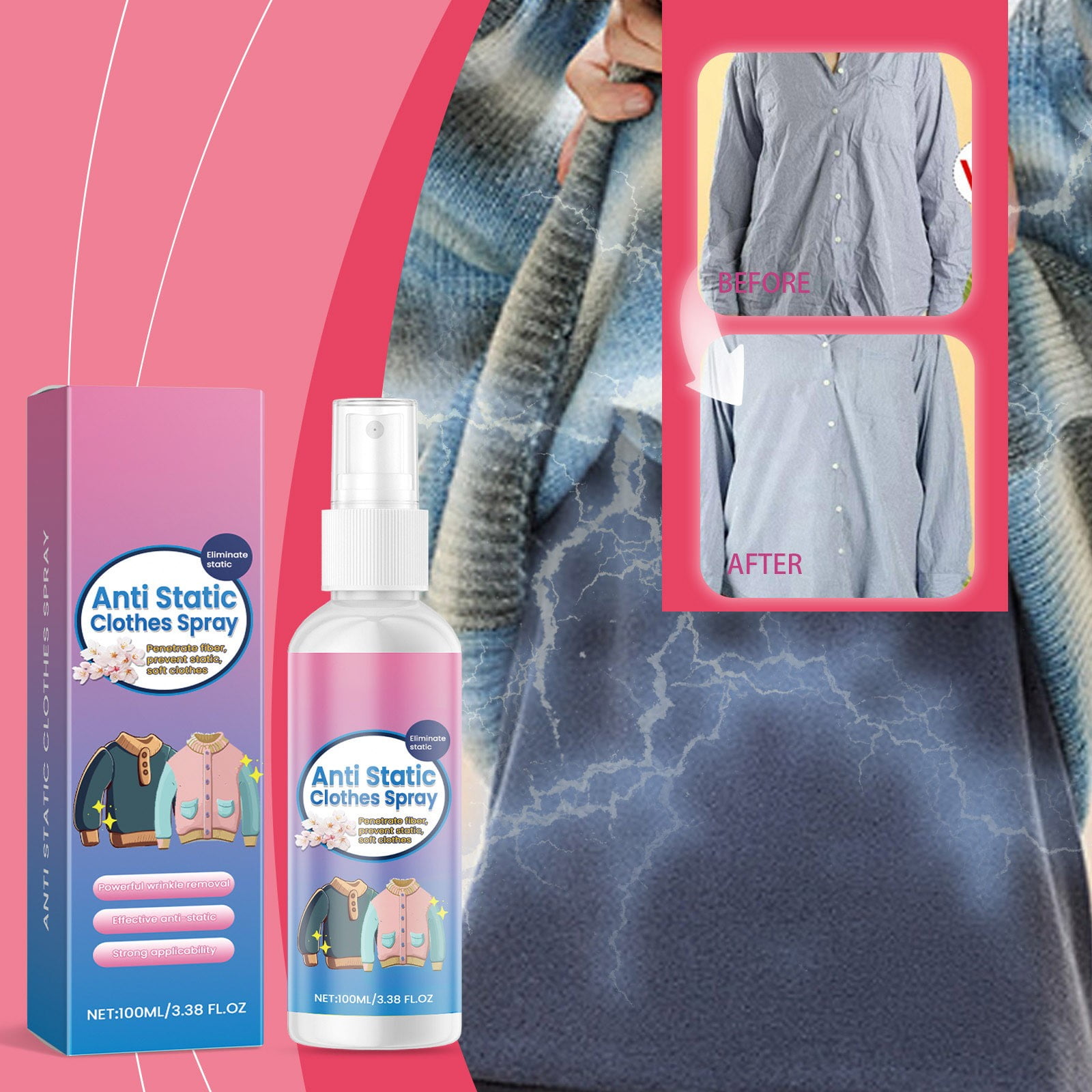 XEOVHV 100ml AntiStatic Clothes Spray AntiStatic Spray Guard Spray ...