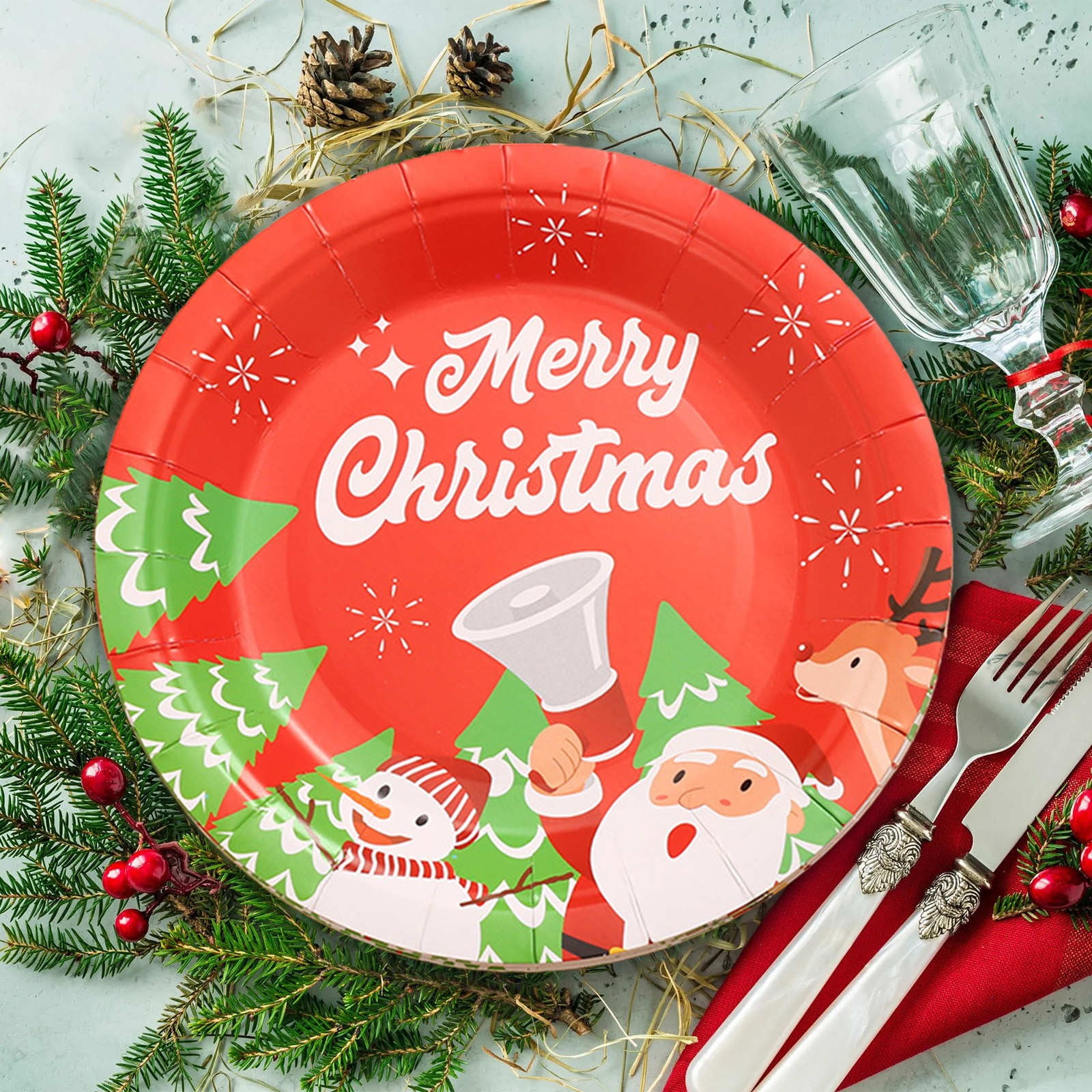 XEOVHV 10PCS Christmas Plates Disposable, 7 inch Christmas Paper Plates ...