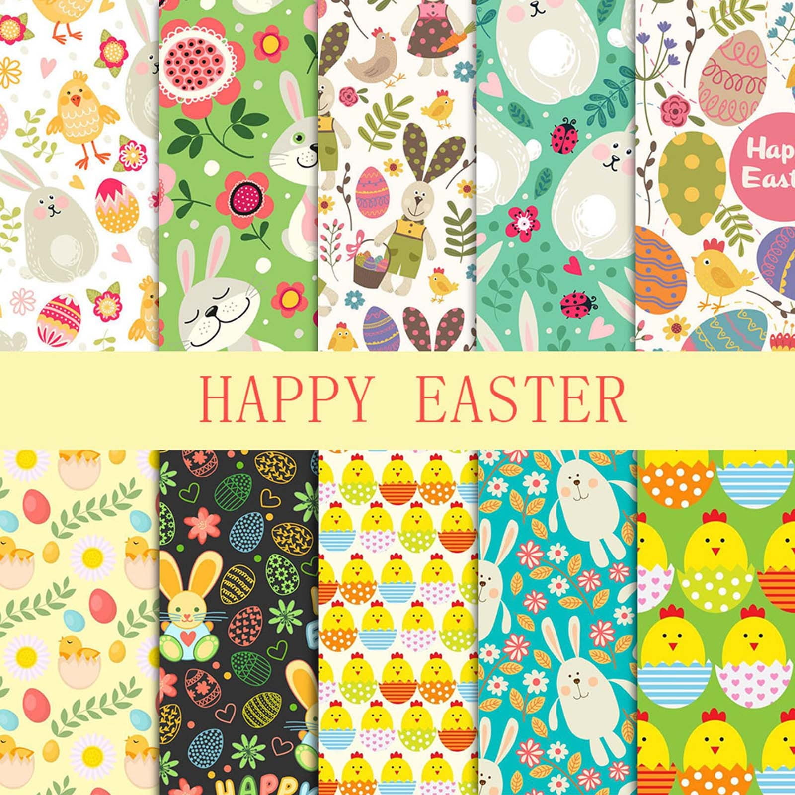 XEOVHV 10pc Cute Easter Fabric,9.84 x 9.84 Inches Bunny Carrots Eggs Chick Print Squares ...