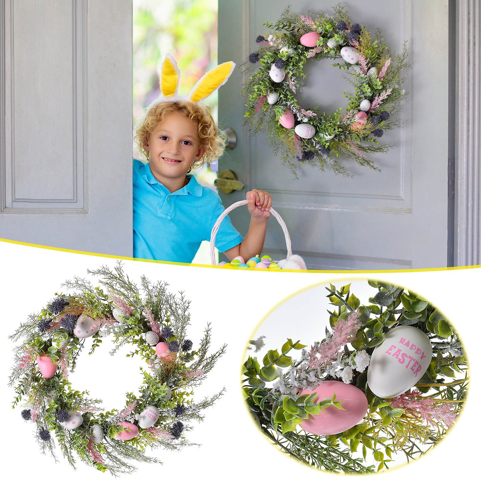 XEOVHV 18 Inch Spring Easter Colorful Eggs Eucalyptus Leaves for Front ...