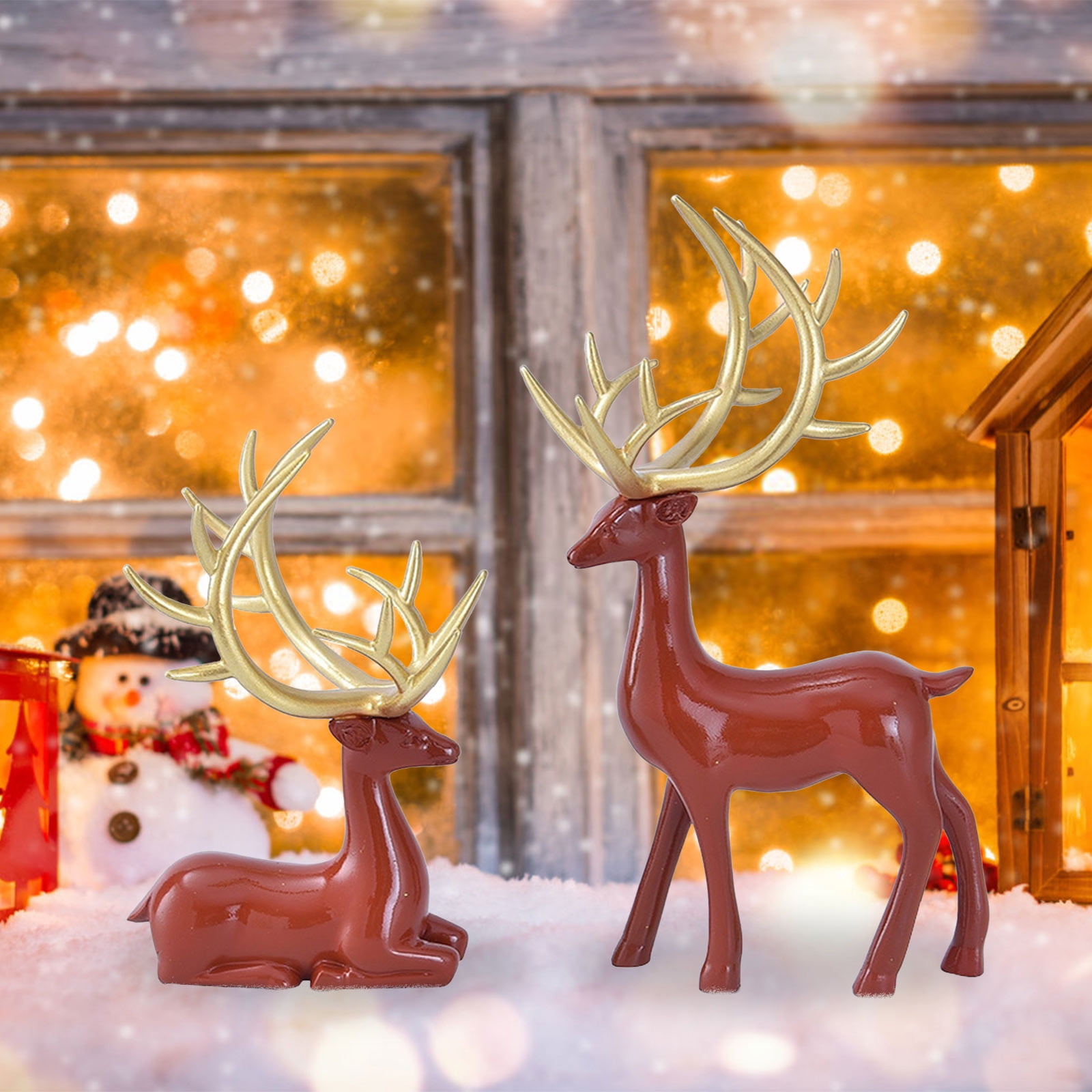 XEOVHV 2 Pack Resin Christmas Reindeer Figurines, Deer Statues Elk ...
