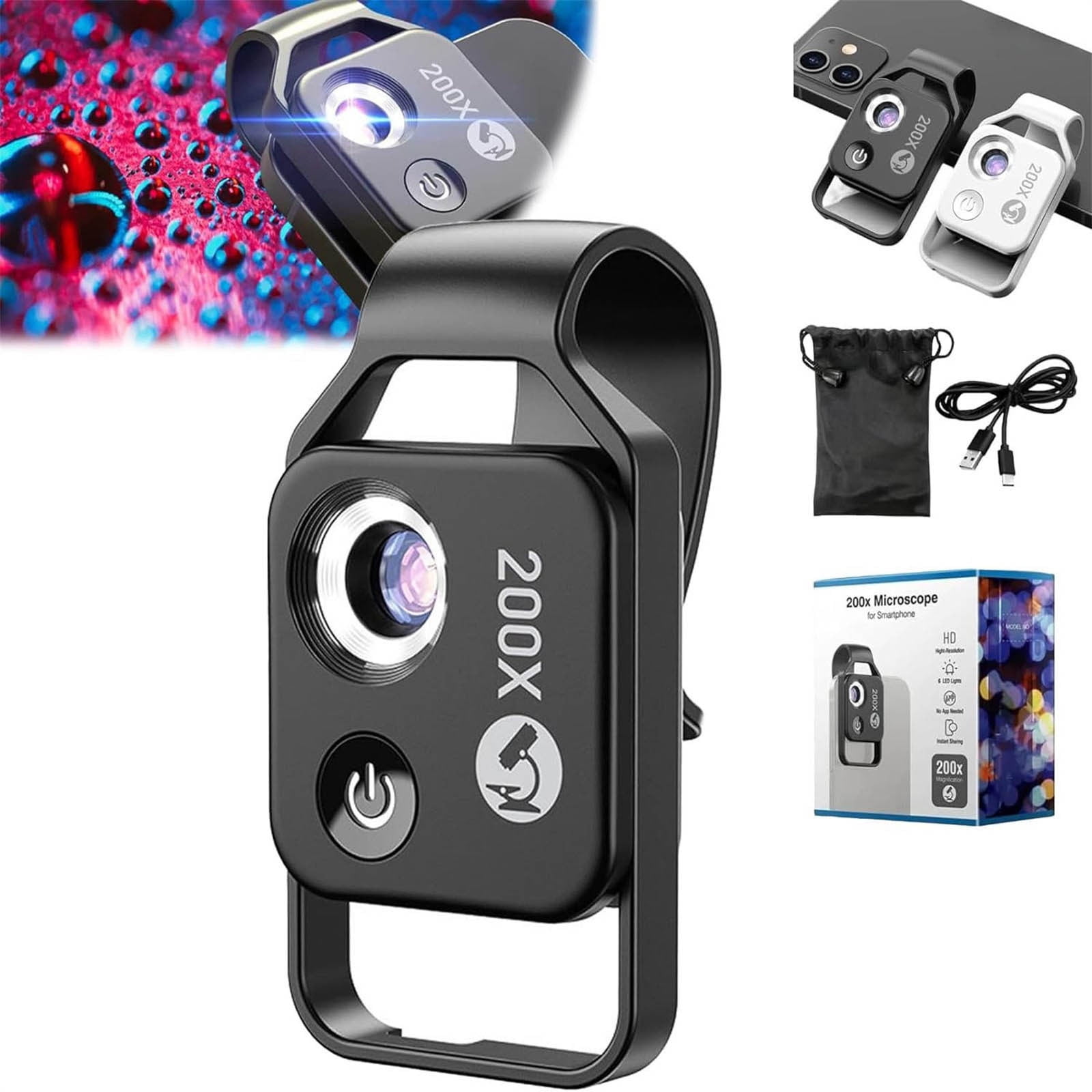 XEOVHV 200X Phone Mini Pocket Microscope with LED Light/Universal Clip ...