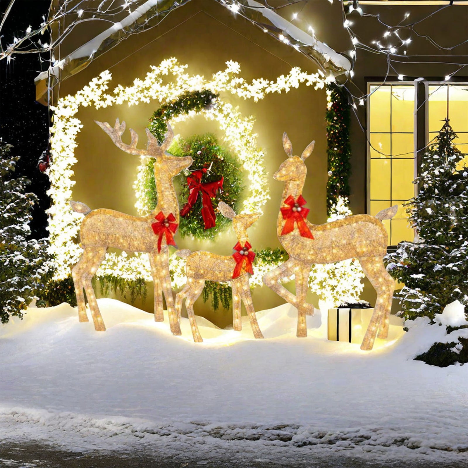 XEOVHV 3 Pieces Lighted Christmas Reindeer Family Set, Outdoor Indoor ...