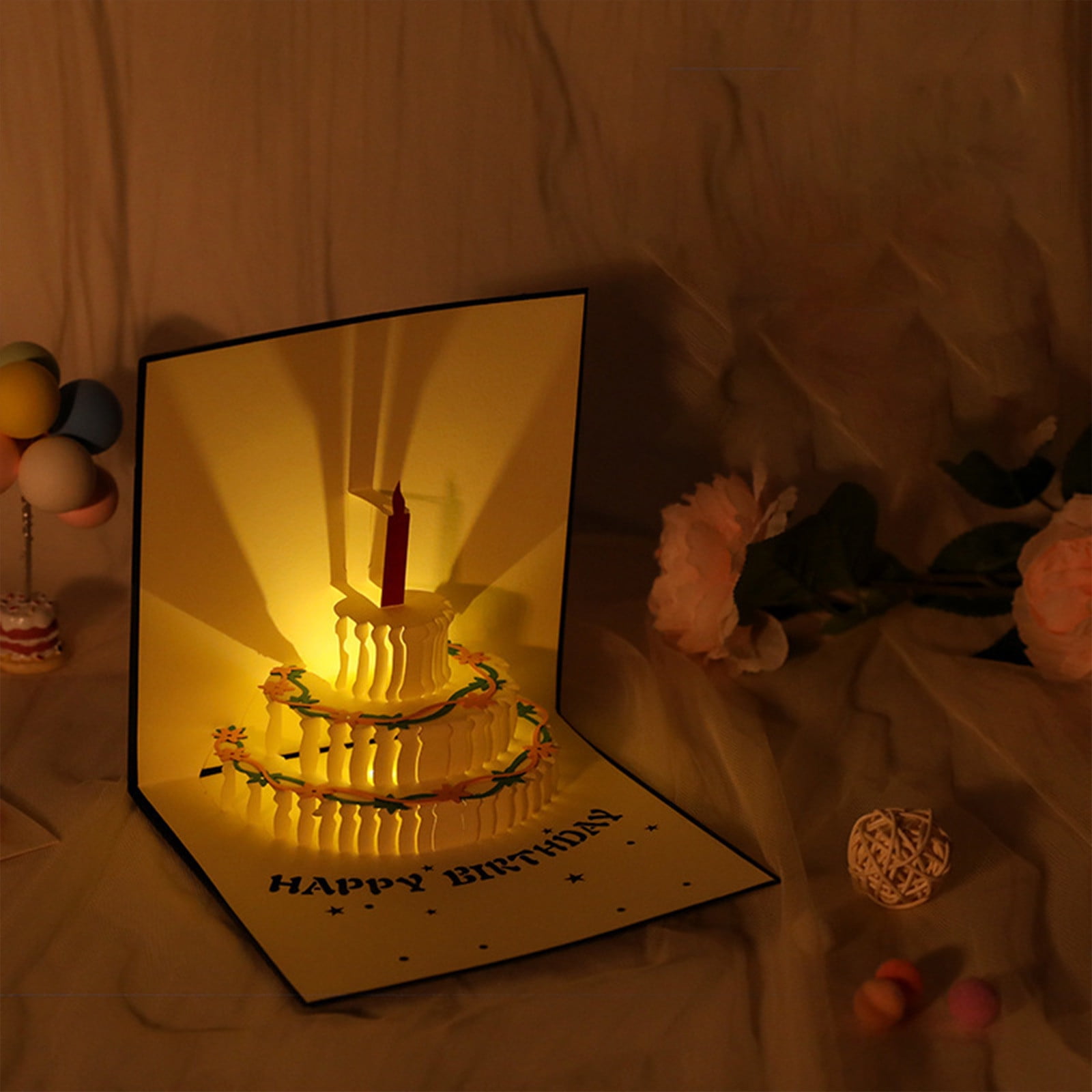 XEOVHV 3D Pop Up Birthday Cards,Warming LED Light Birthday Cake Music ...