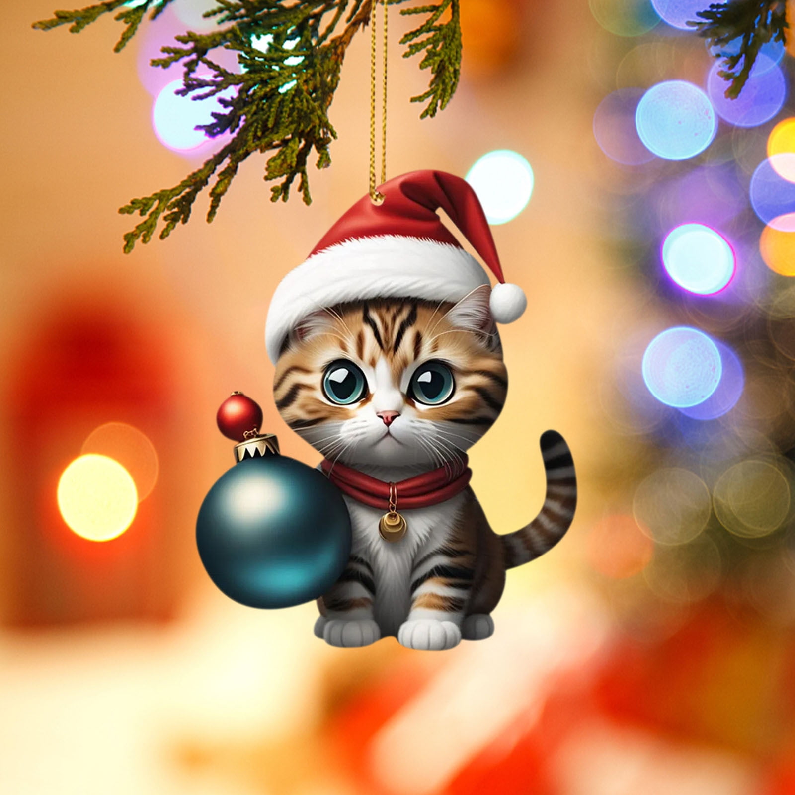 XEOVHV Christmas Cat Ornament Set，Xmas Decor Tree Hanging Cat Acrylic ...