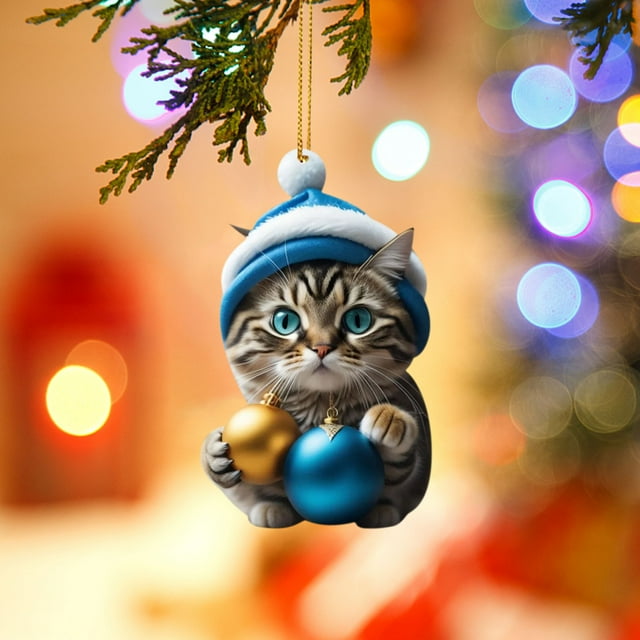 XEOVHV Christmas Cat Ornament Set，Xmas Decor Tree Hanging Cat Acrylic ...