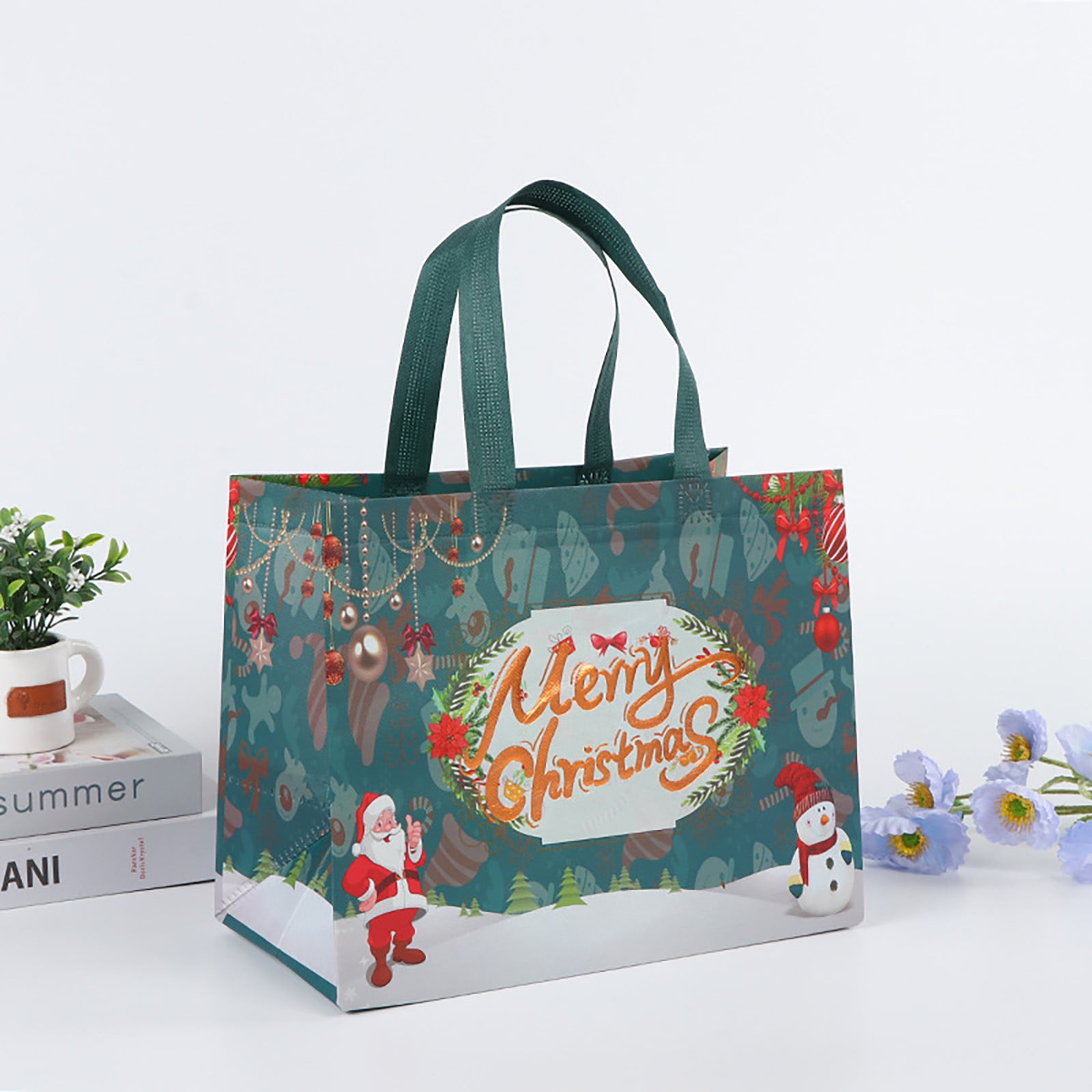 XEOVHV Christmas Reusable Bags,Reinforced Handles and Removable Bottom ...