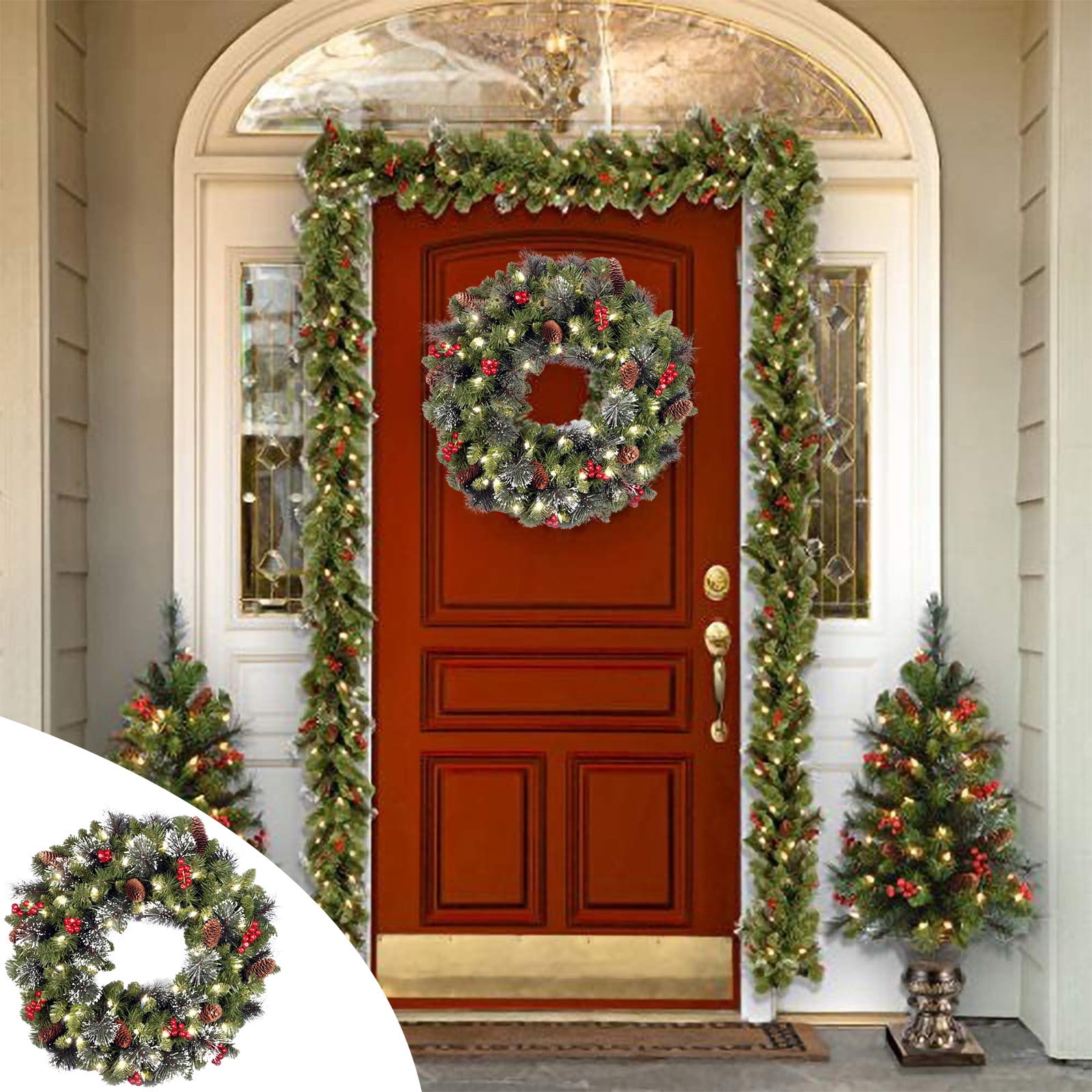 XEOVHV Christmas wreath,16 Inch Christmas Wreath, Outdoor Lighted ...